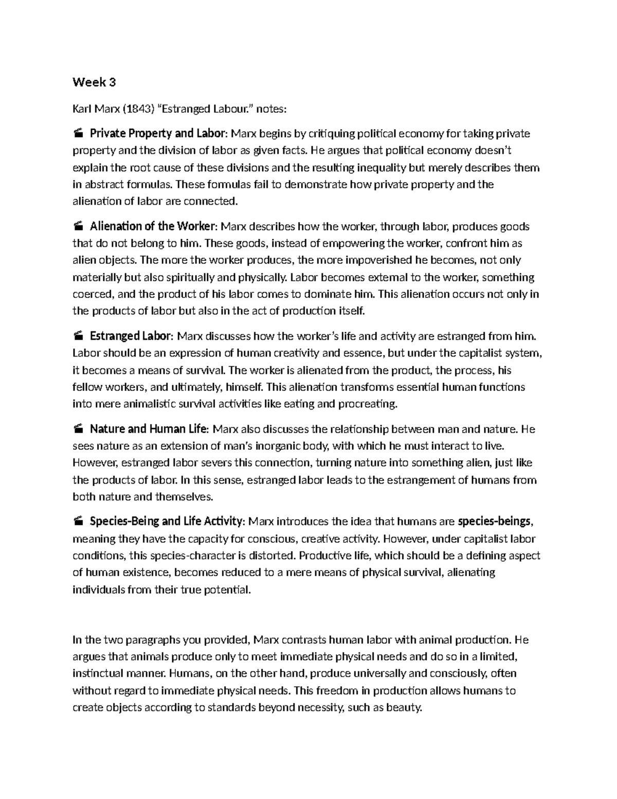 RLG106 Notes - Week 3 Karl Marx (1843) “Estranged Labour.” notes ...