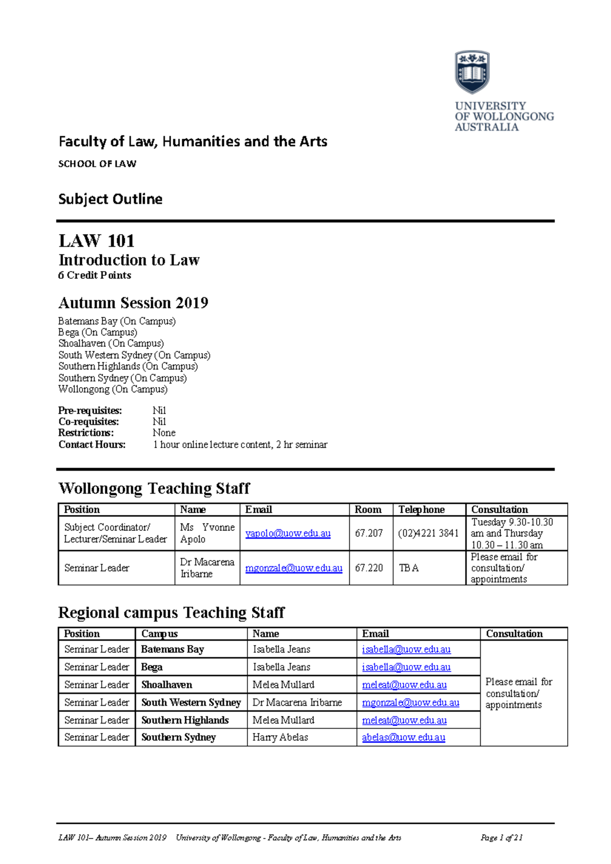 Introduction to Law Subject Outline - Studocu