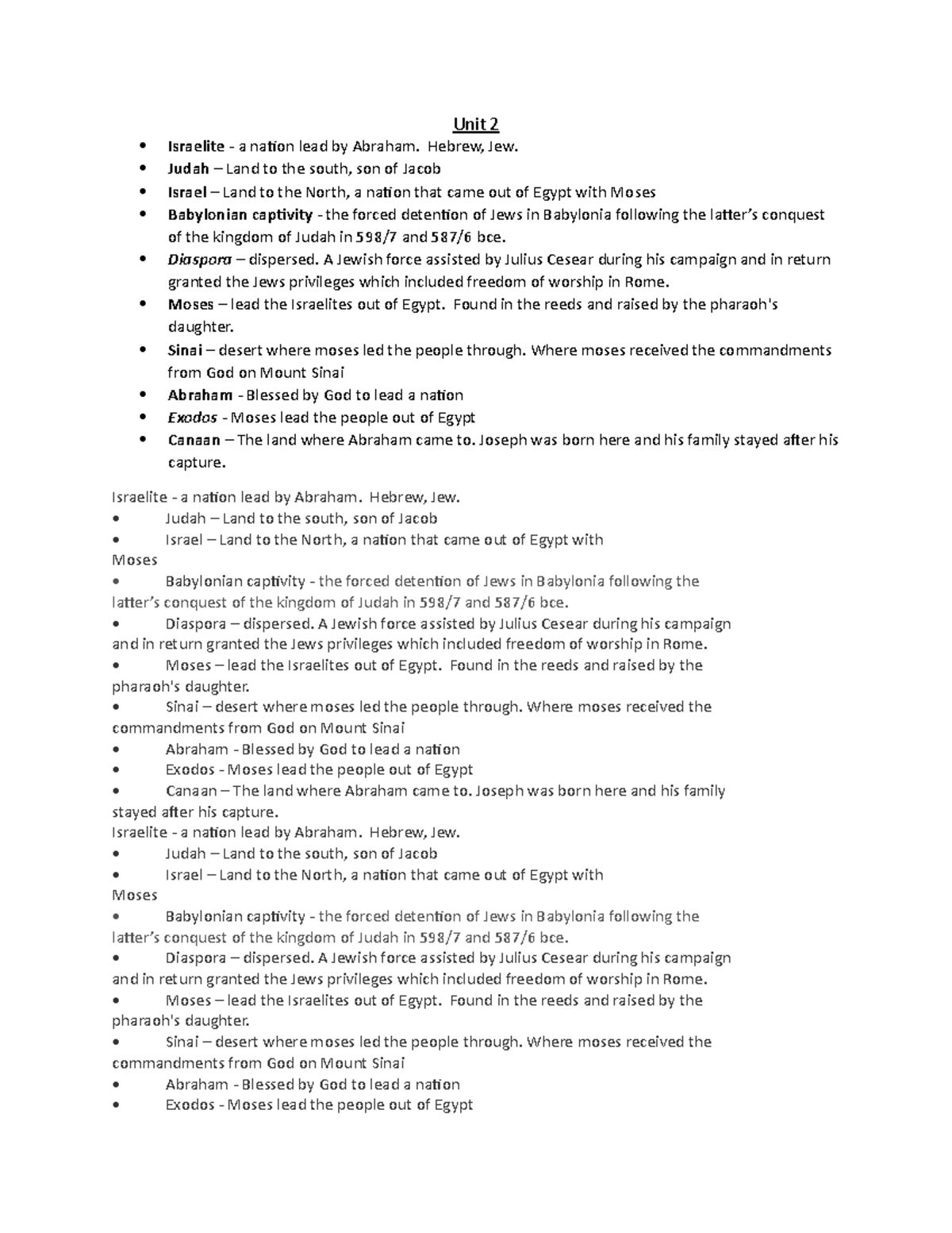 Unit 2 Notes and Questions - Unit 2 Israelite - a nation lead by ...
