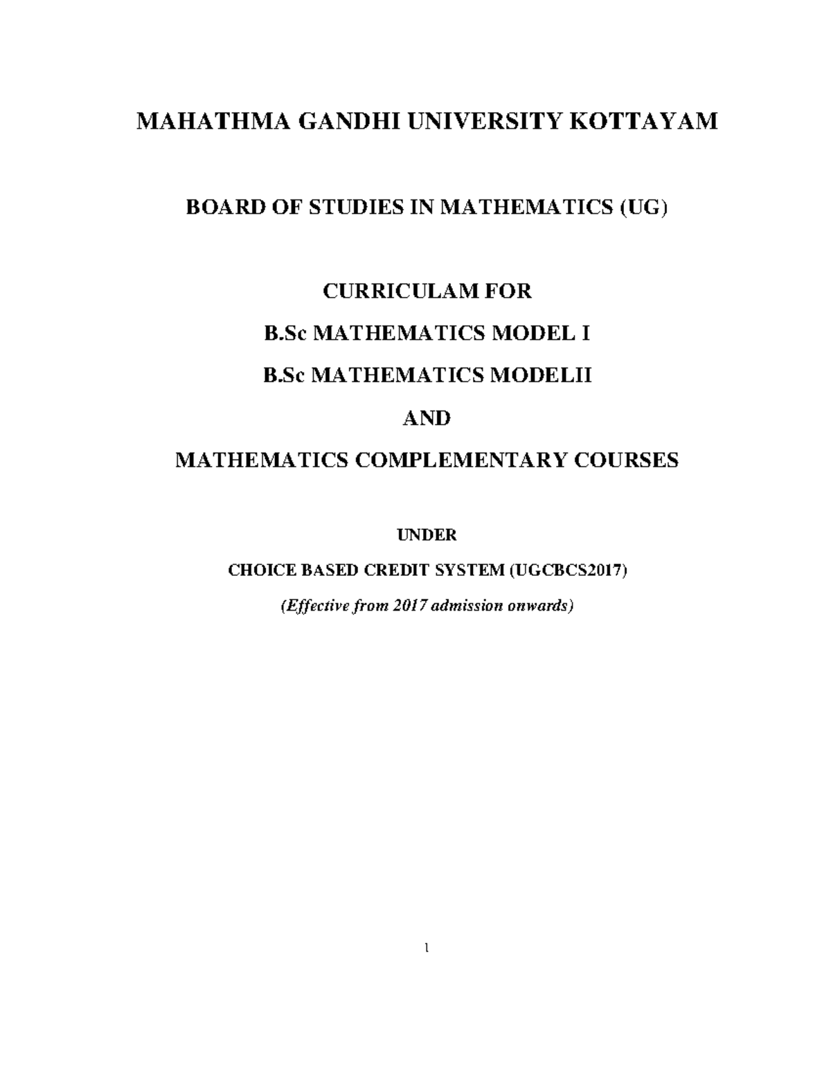 B Sc Mathematics 2017 - Study material - MAHATHMA GANDHI UNIVERSITY KOTTAYAM BOARD OF STUDIES IN ...