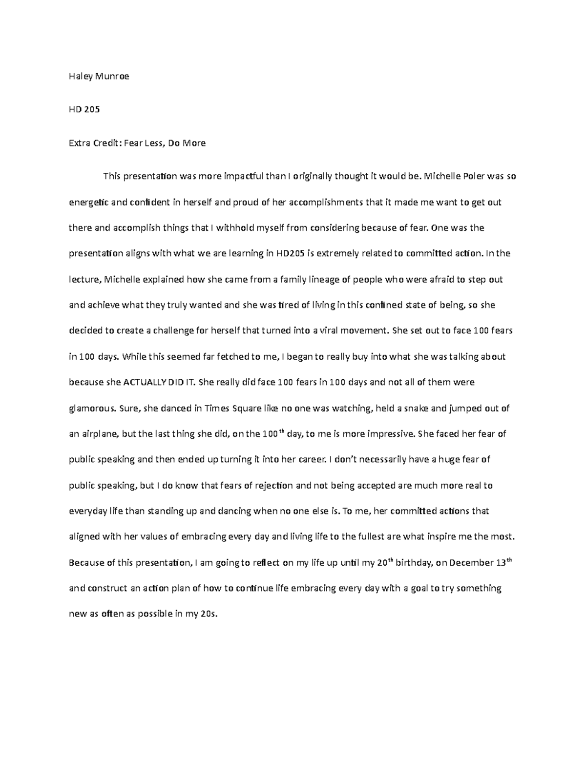 Fear Less, Do More Extra Credit Reflection - Haley Munroe HD 205 Extra ...