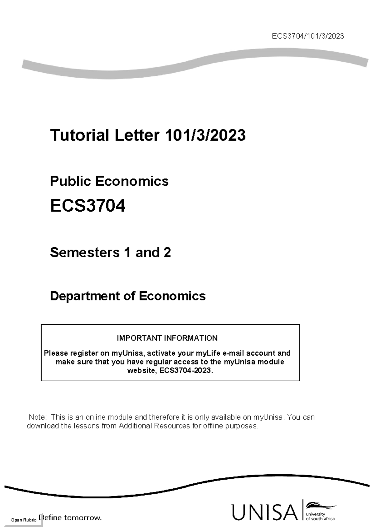 101 2023 3 b - TUTORIAL - ECS3704/101/3/ Tutorial Letter 101/3/ Public ...