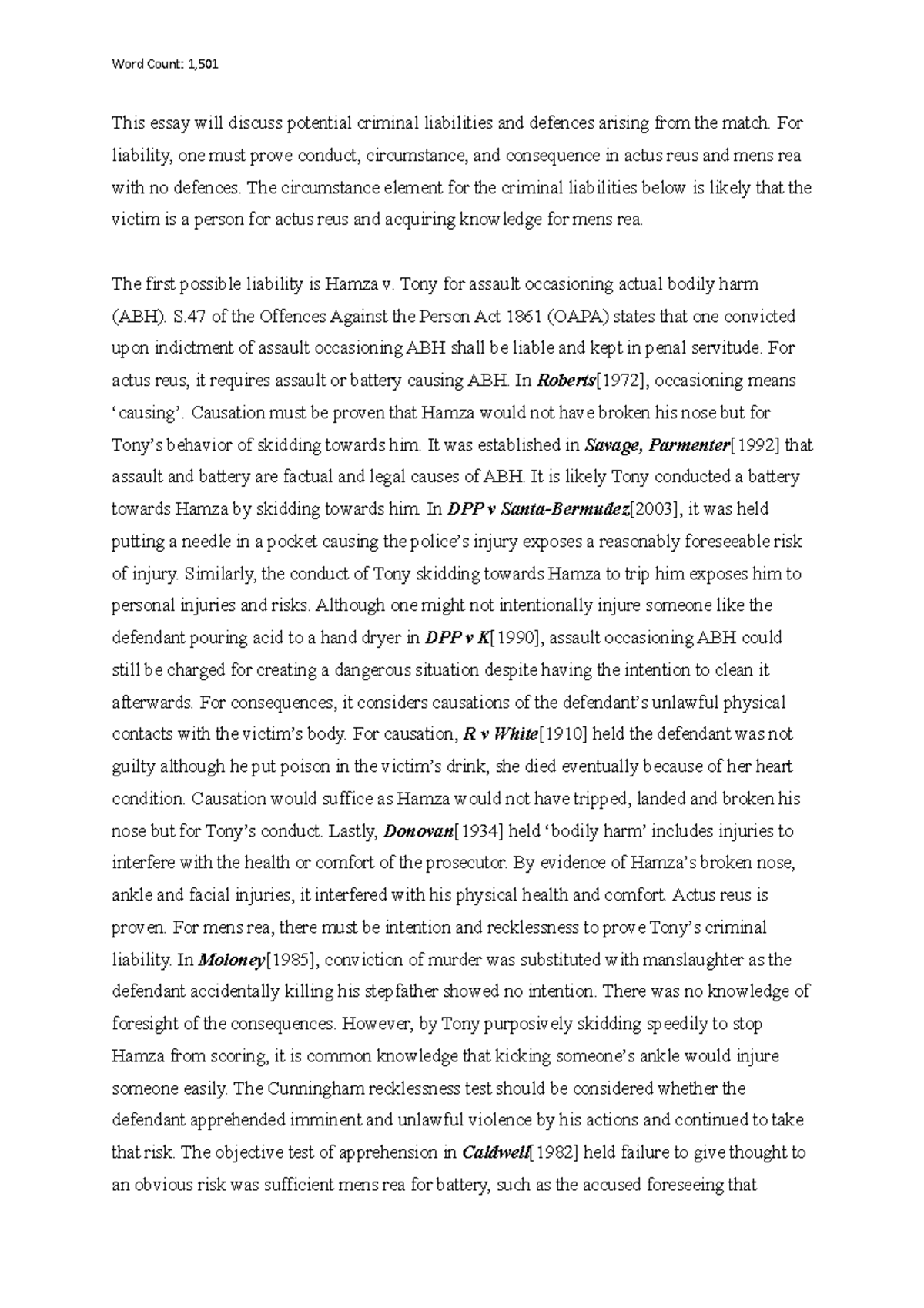 Formative Essay - This essay will discuss potential criminal ...