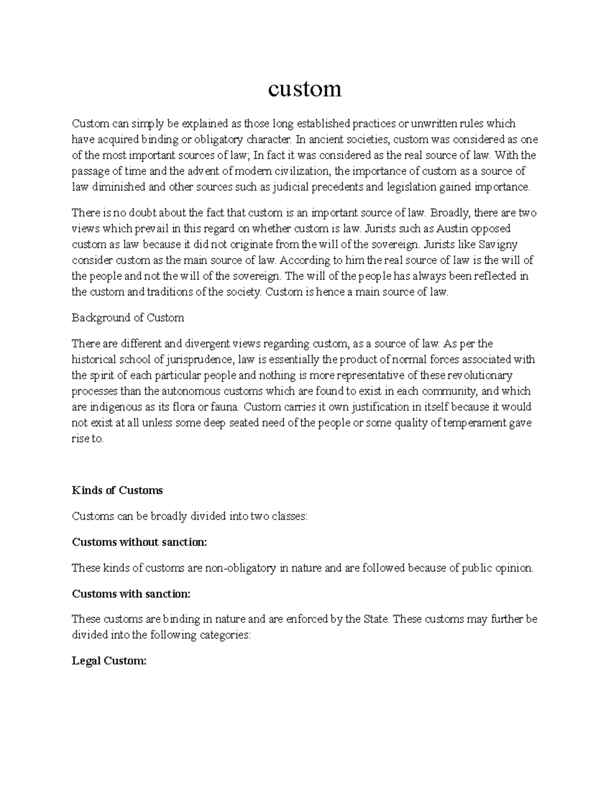 Notes LM - custom Custom can simply be explained as those long ...