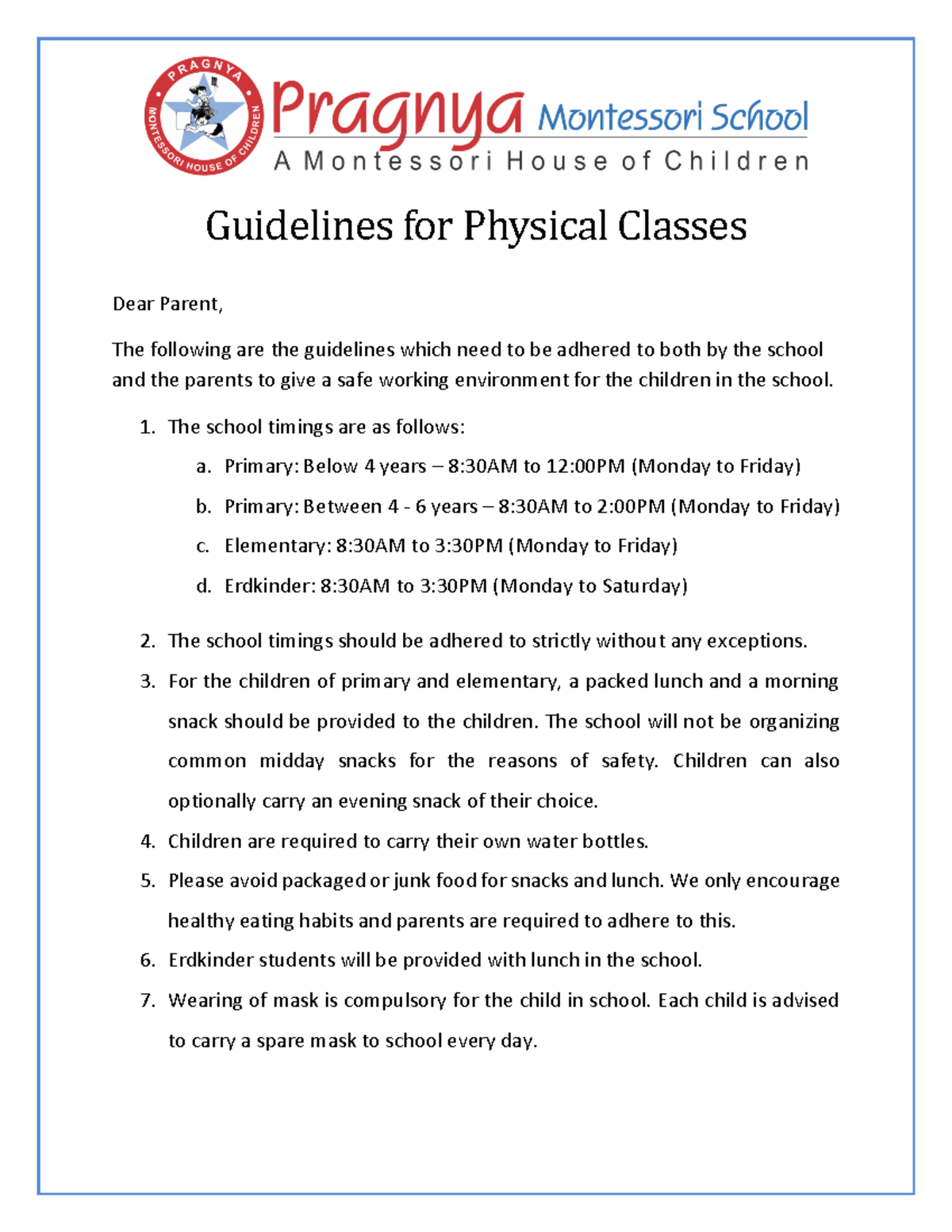 Guidelines for Physical Classes version 2 - Guidelines for Physical ...