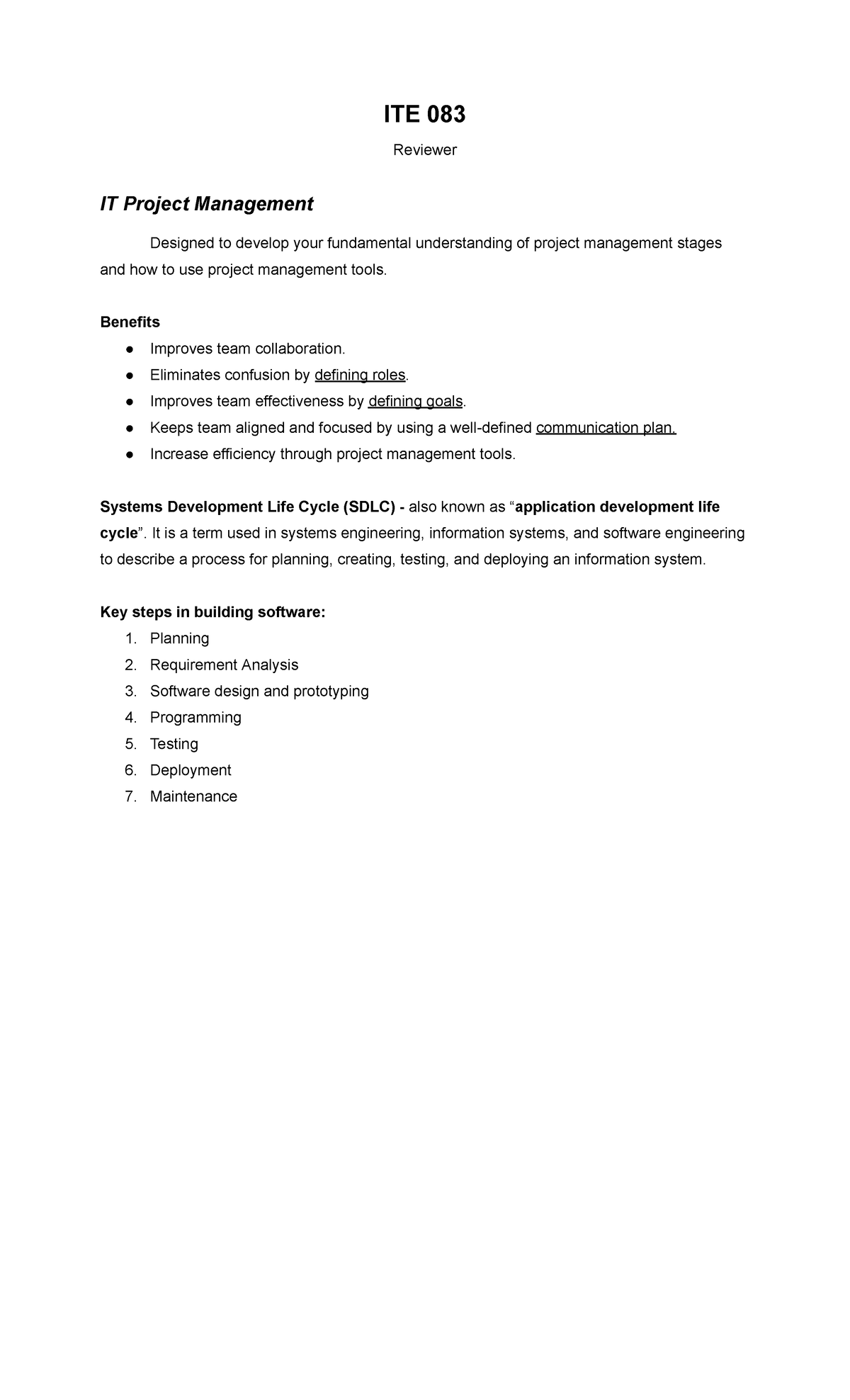 ITE 083 Reviewer - here some notes - ITE 083 Reviewer IT Project ...