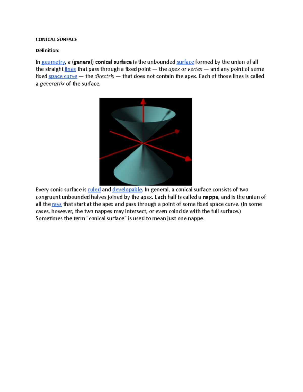 Diffcal Problem-AND- Solution - CONICAL SURFACE Definition: In geometry, a (general) conical ...