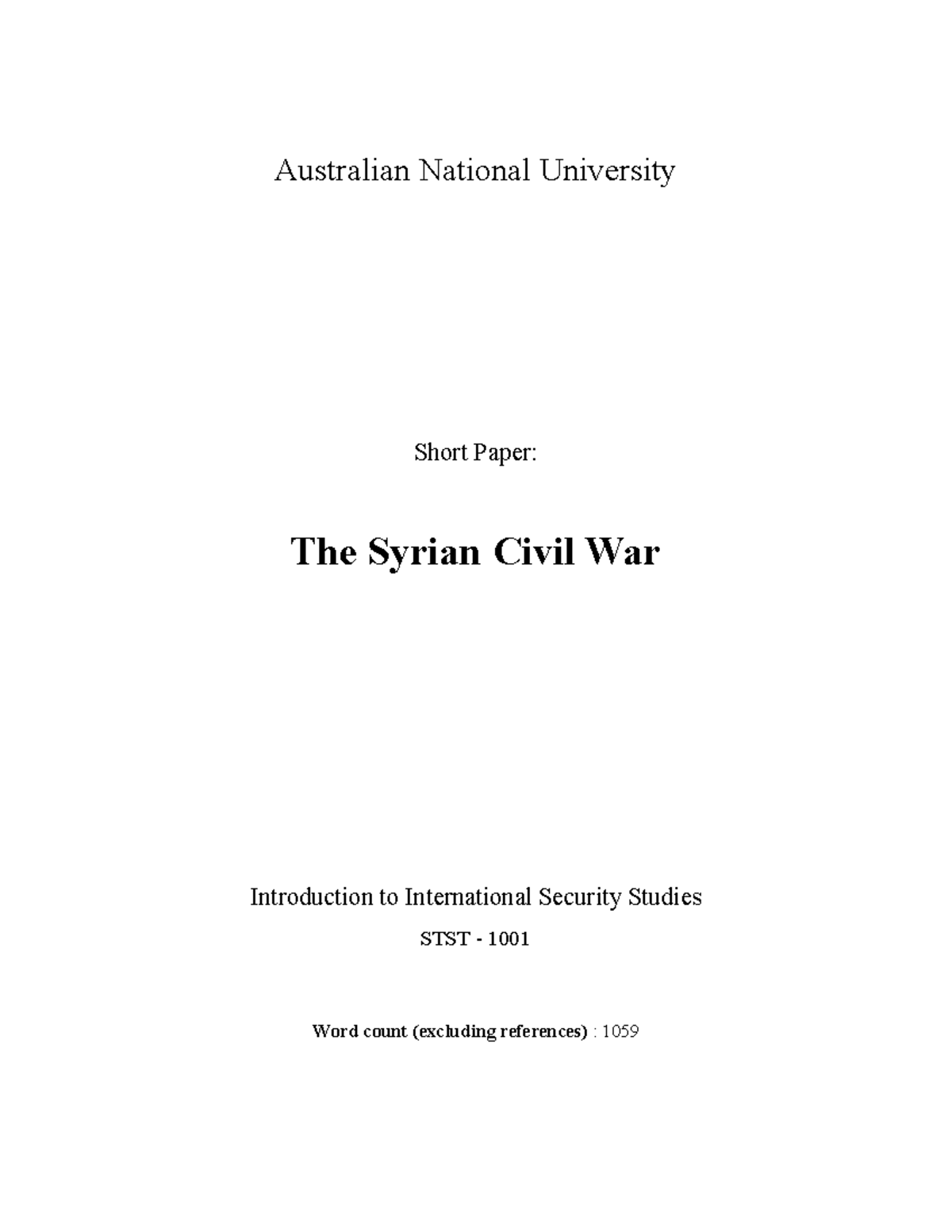 STST1001 - Short Research Paper - Australian National University Short ...