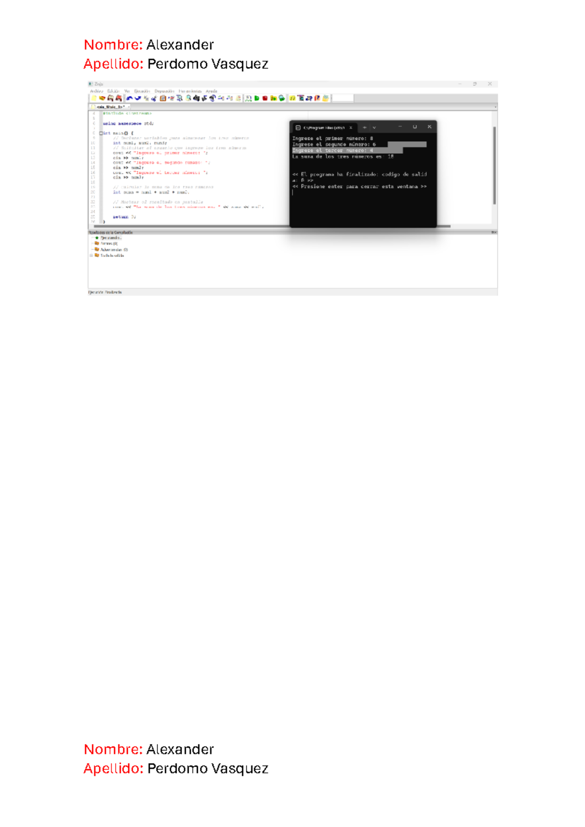 Laboratorio 1 - Desarrollo Personal - Apellido: Perdomo Vasquez Nombre: Alexander Apellido ...