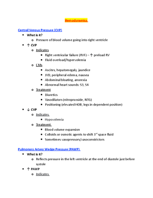 Hemodynamic Parameters Card - Parameter Equation Normal Adult Range 1 ...