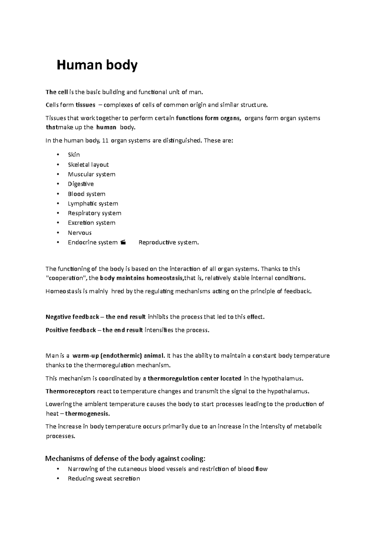 Human body basics - Human body The cell is the basic building and ...