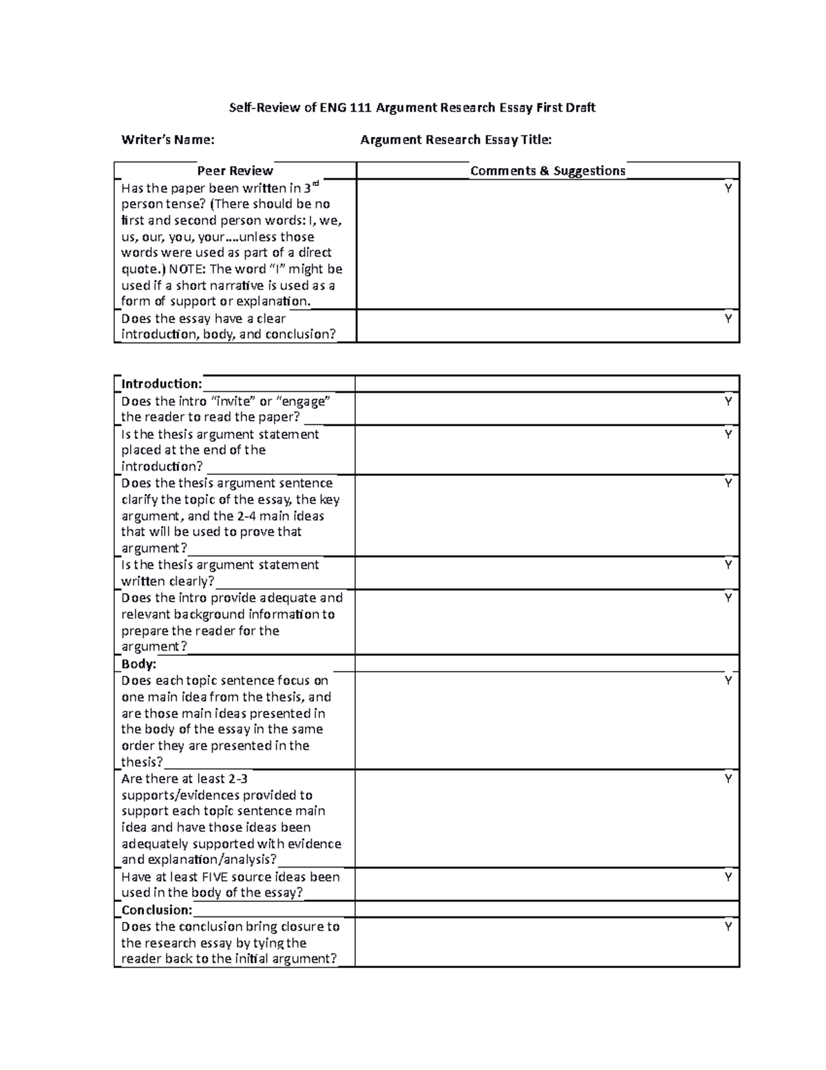 Self Review Evaluating Argument Research Essay(1) - Self-Review of ENG ...