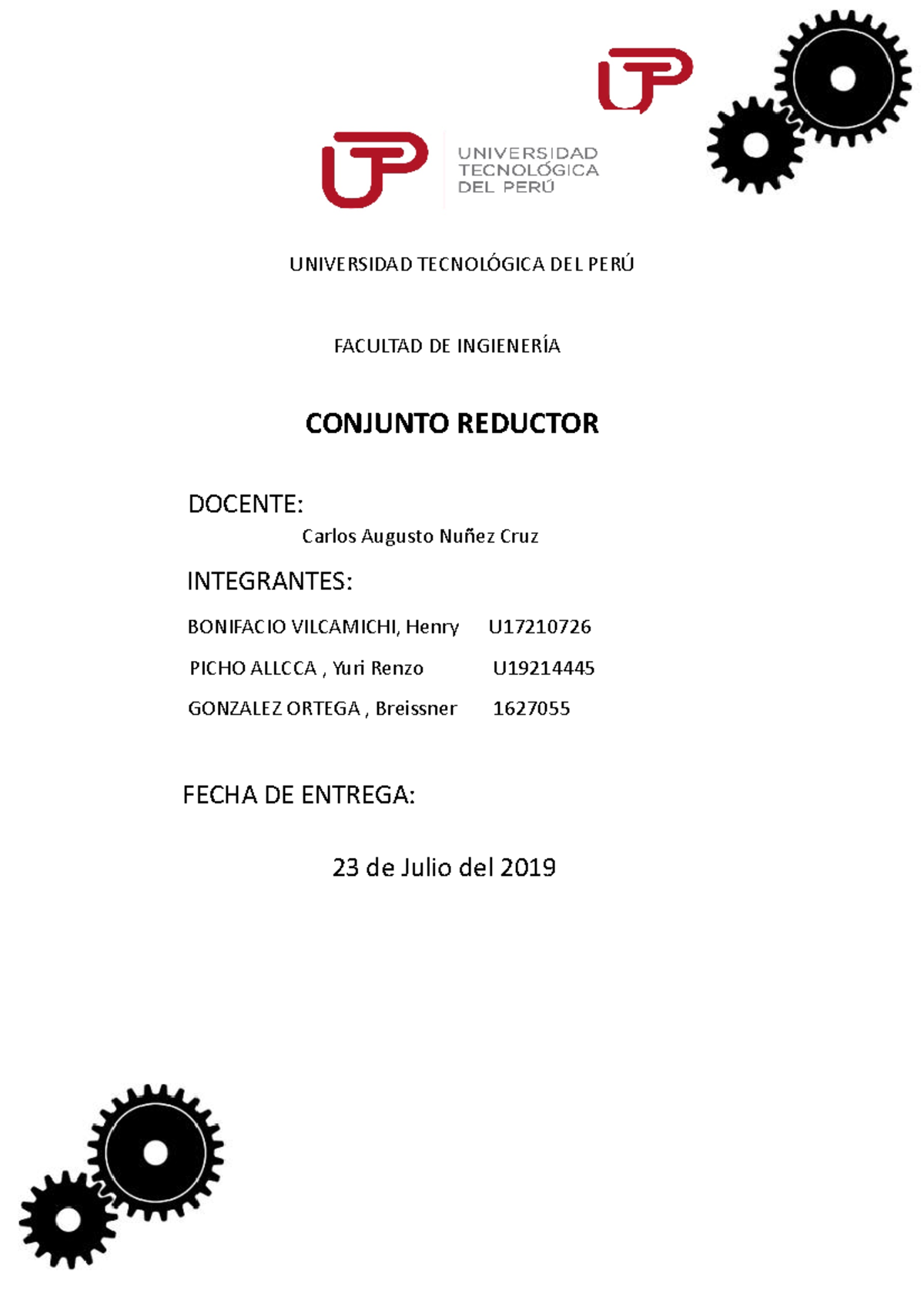 Trabajo Final - fisica - UNIVERSIDAD TECNOLÓGICA DEL PERÚ FACULTAD DE INGIENERÍA CONJUNTO ...