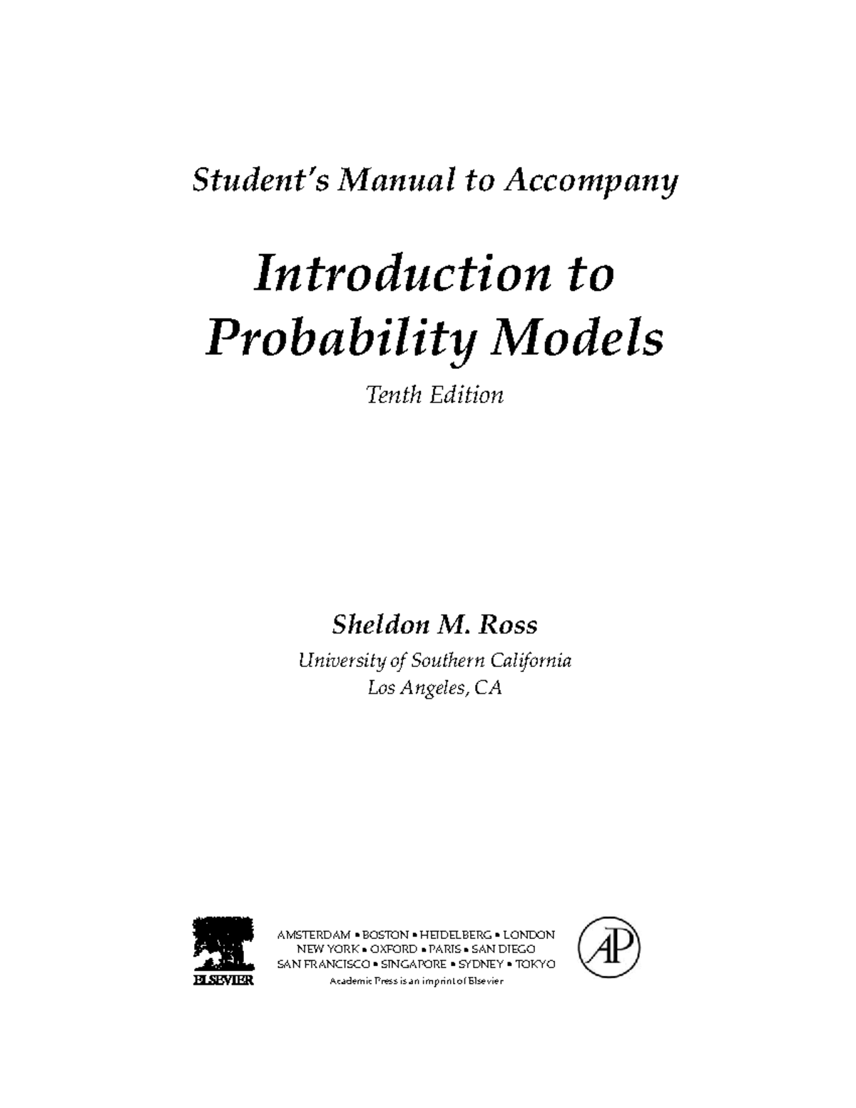 Sheldon M Ross - Introduction to Probability Models, Student Solutions ...