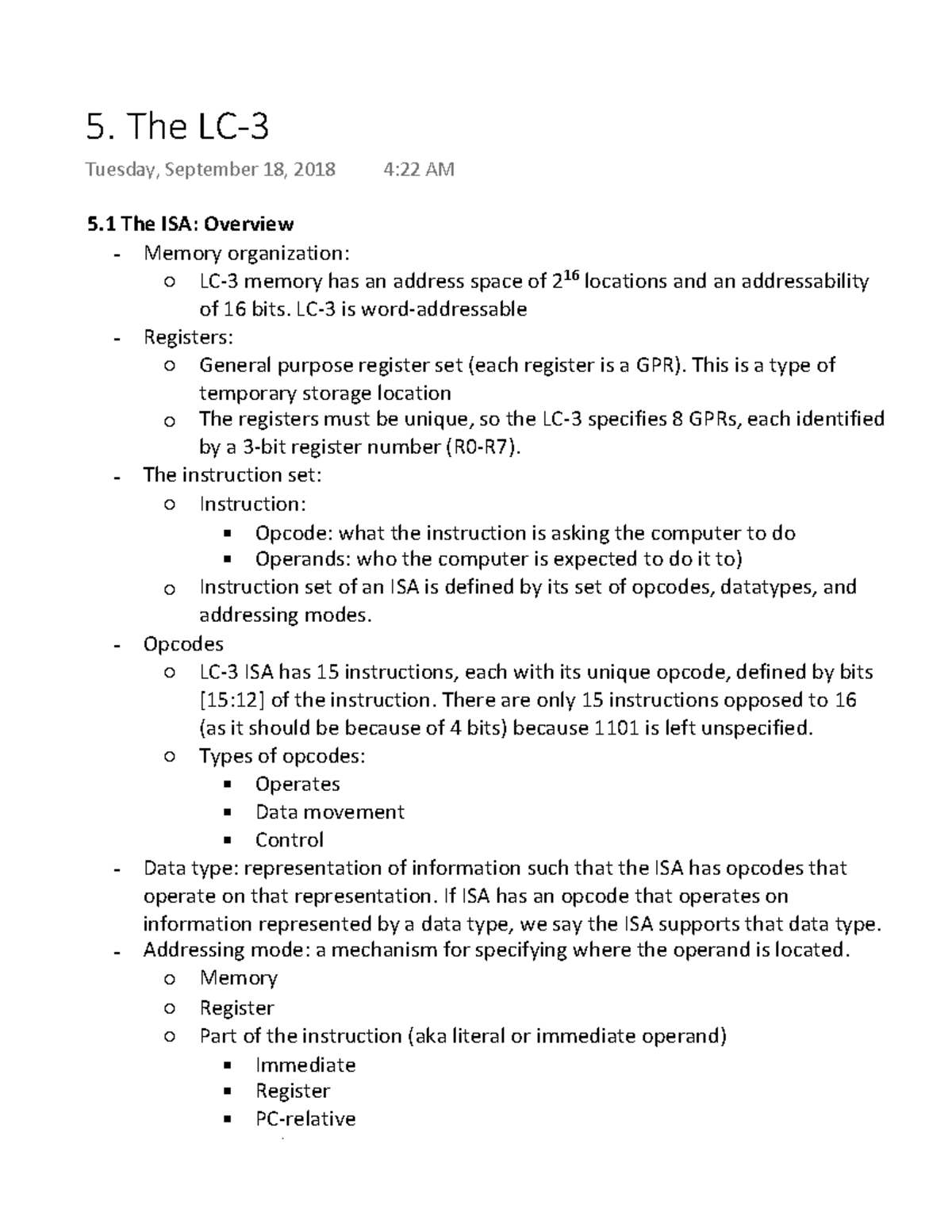 5. The LC-3 - Summary Introduction to Computing Systems - 5. The ...