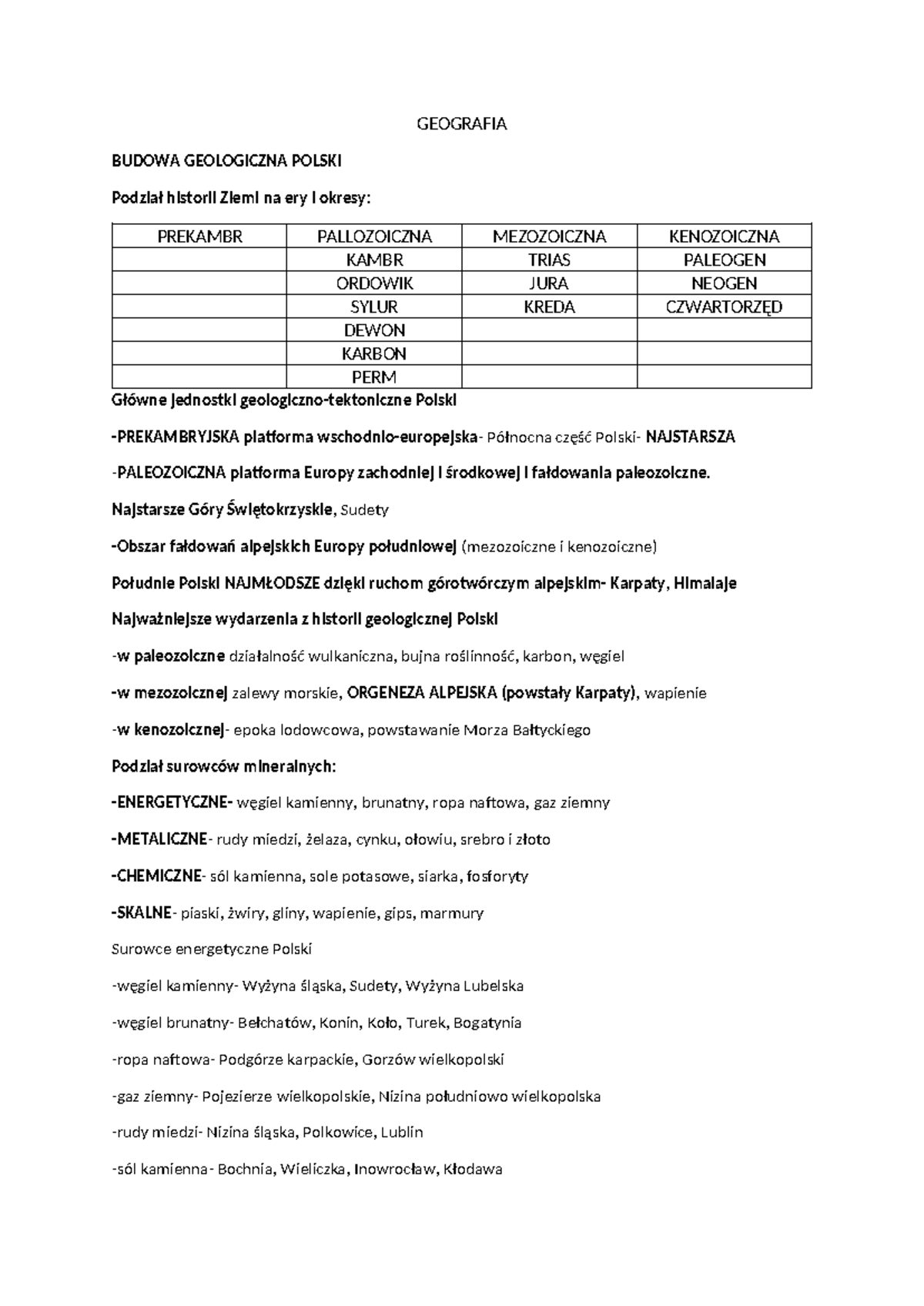 Geografia 3 - GEOGRAFIA BUDOWA GEOLOGICZNA POLSKI Podział historii ...