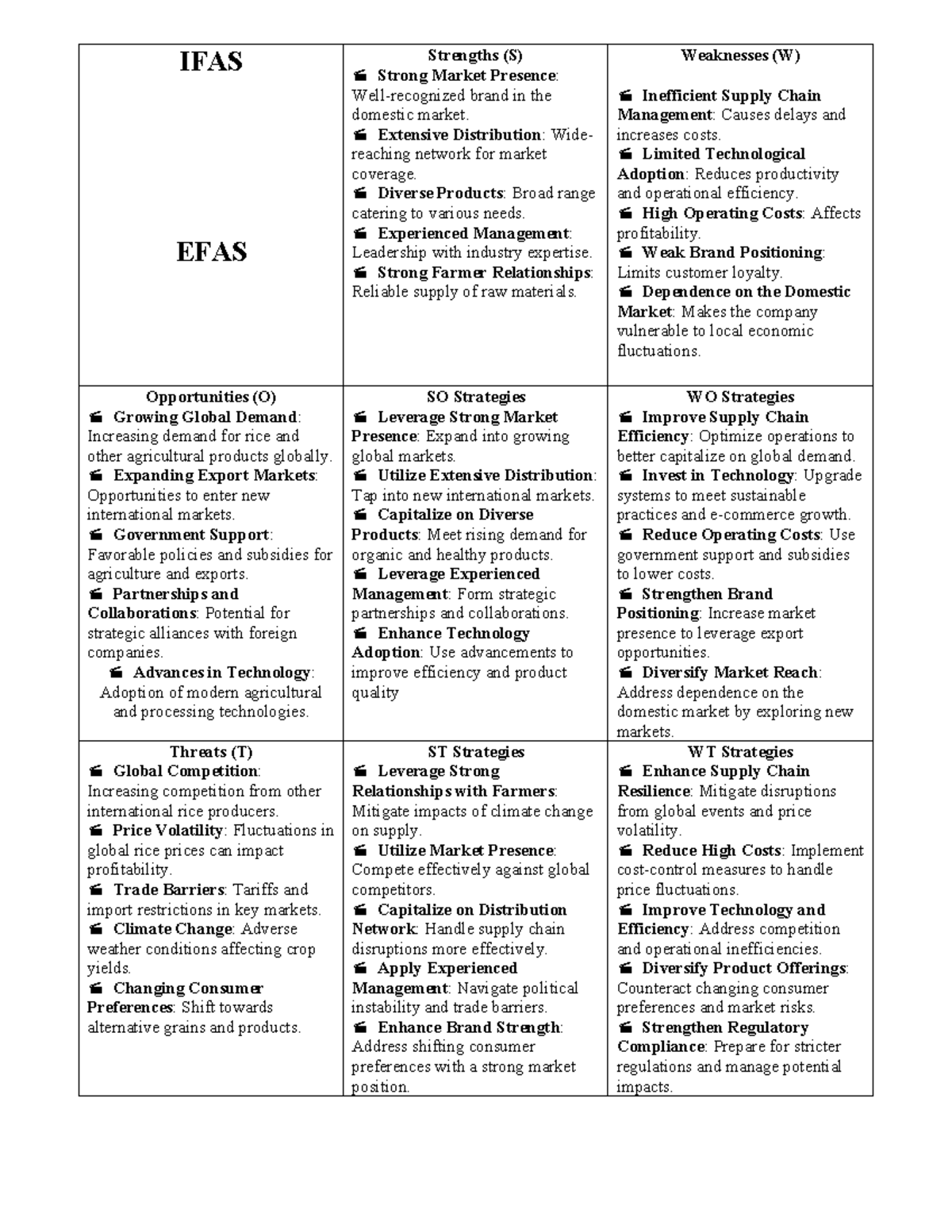 TOWS Matrix - IFAS EFAS Strengths (S) Strong Market Presence: Well ...