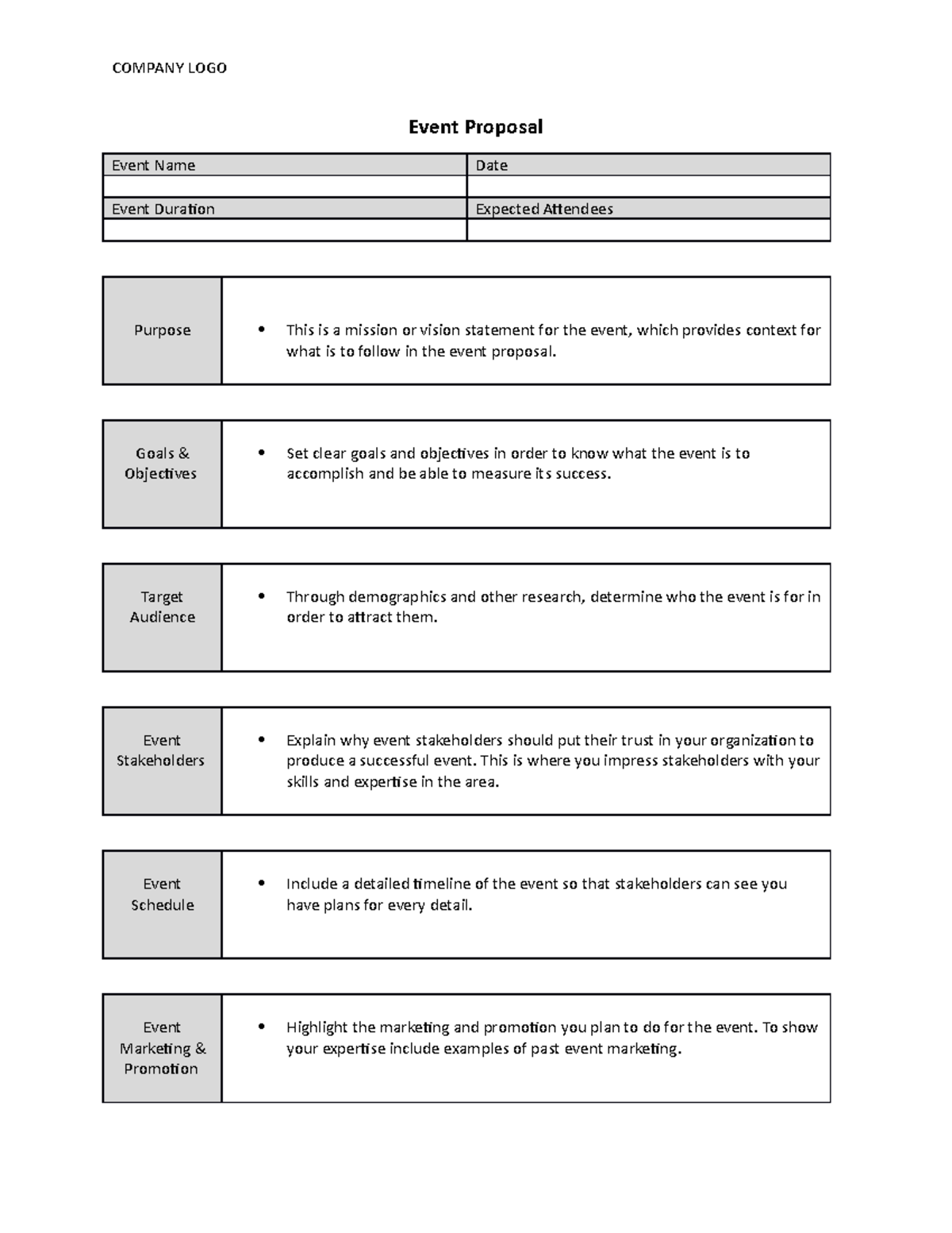 Event- Proposal Template - COMPANY LOGO Event Proposal Event Name Date ...