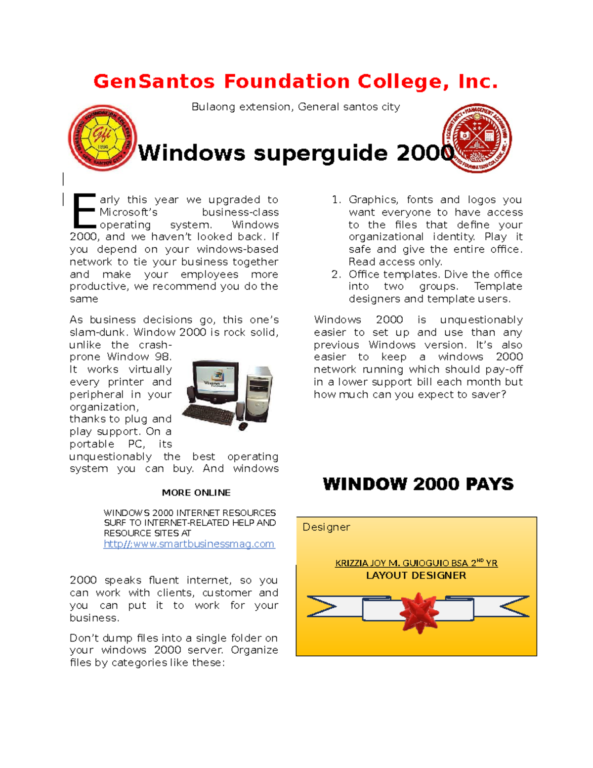 Exercise 6 - Activity - Designer KRIZZIA JOY M. GUIOGUIO BSA 2ND YR ...