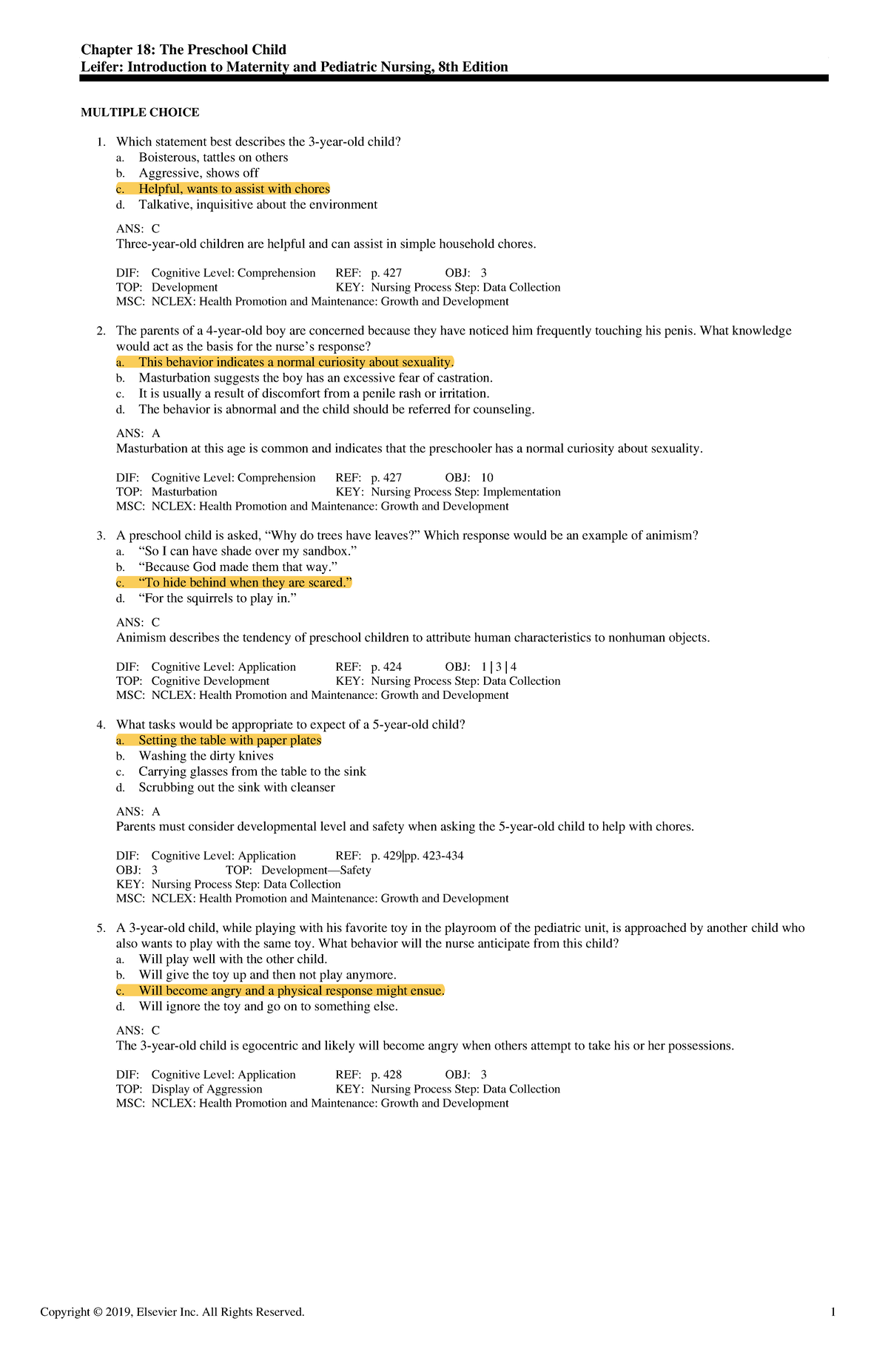 Exam View - Chapter 18 - Chapter 18: The Preschool Child Leifer ...