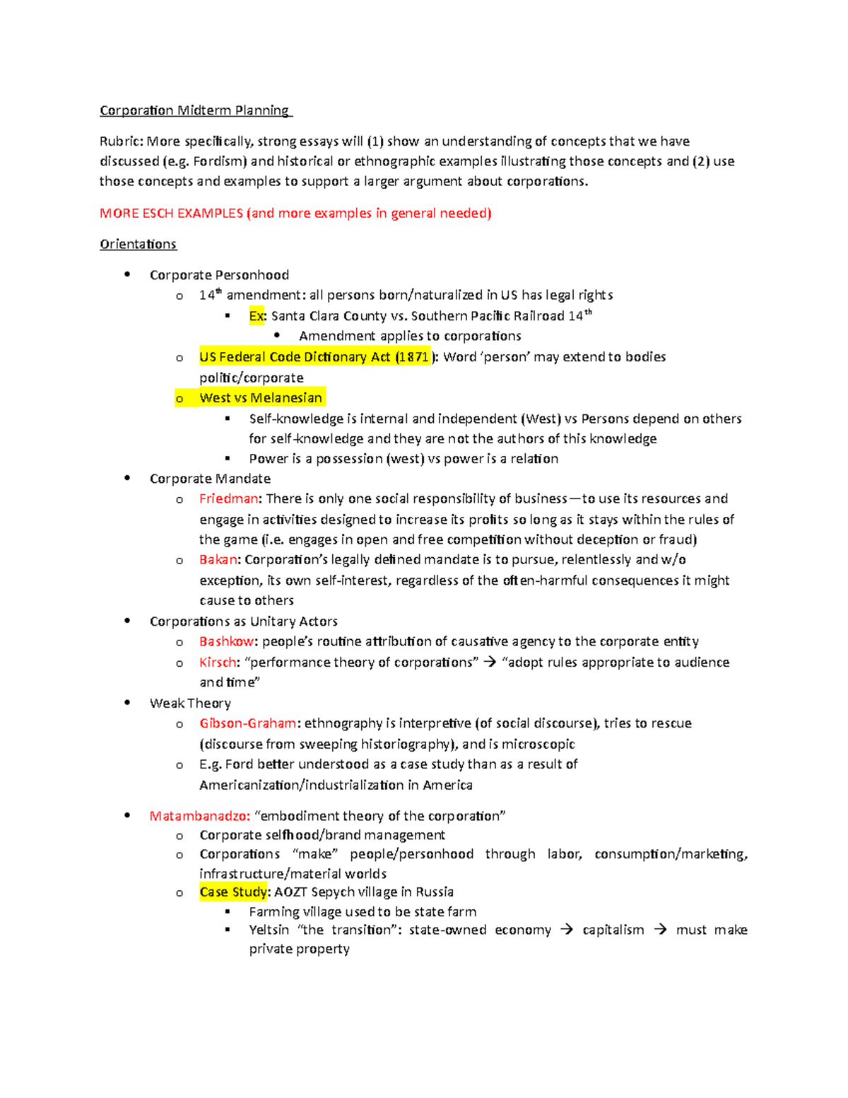 Midterm Ideas - Summary The Corporation - Corporation Midterm Planning ...