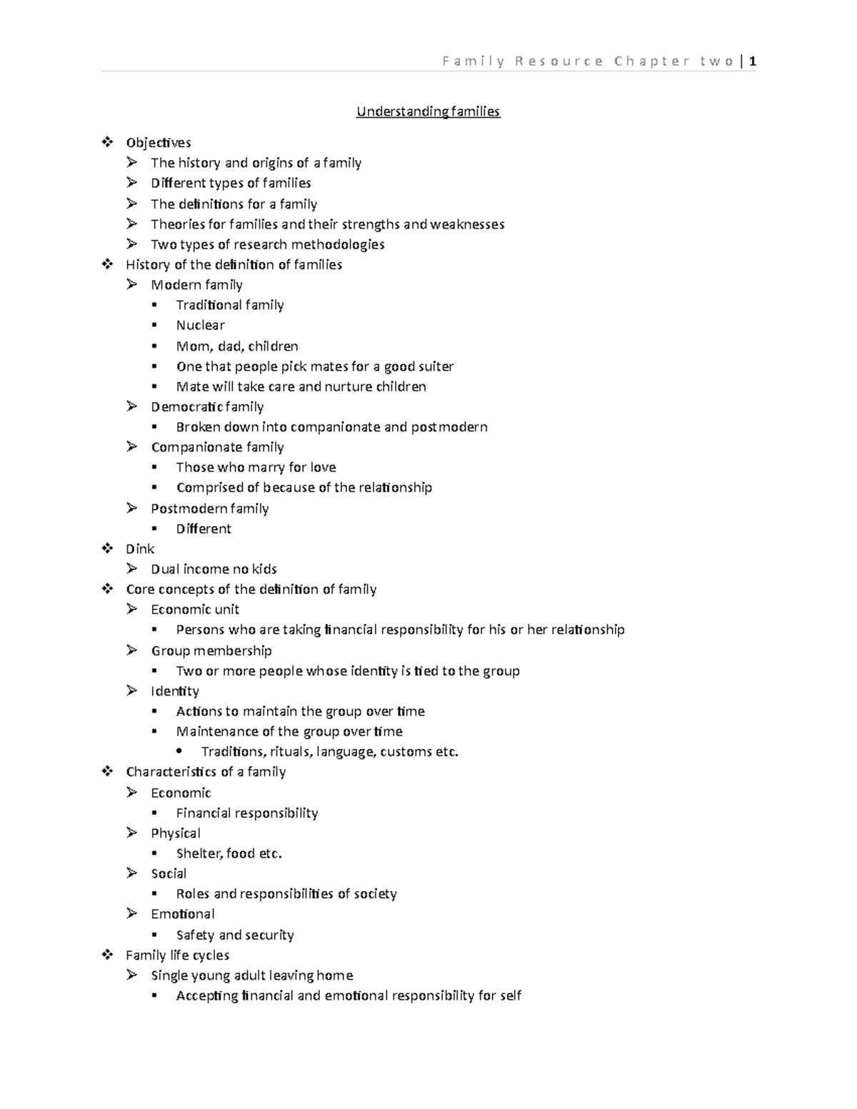 Family Resources Notes ch. 2 - Understanding families Objectives The ...