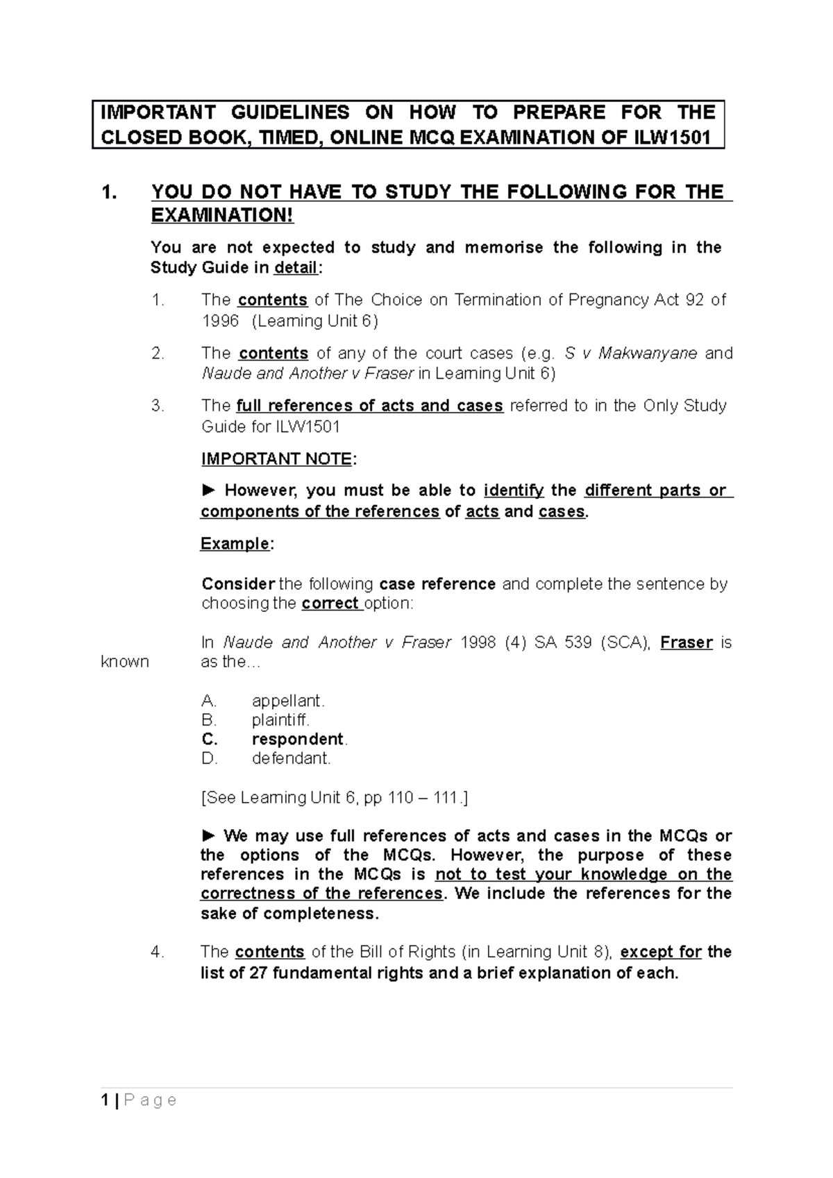 ILW1501 How to prepare for the examination Tips on reading ...