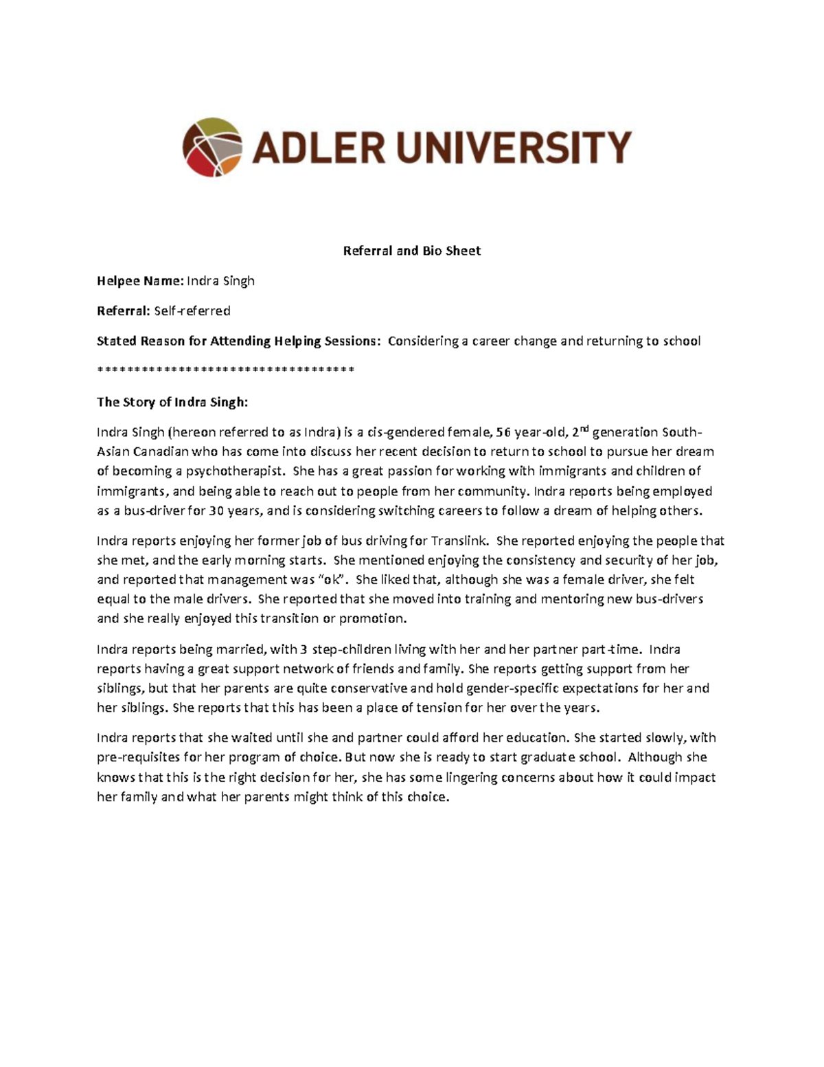 Maglio, Asa-Sophia Referral and Bio Sheet- Indra Singh - Referral and ...