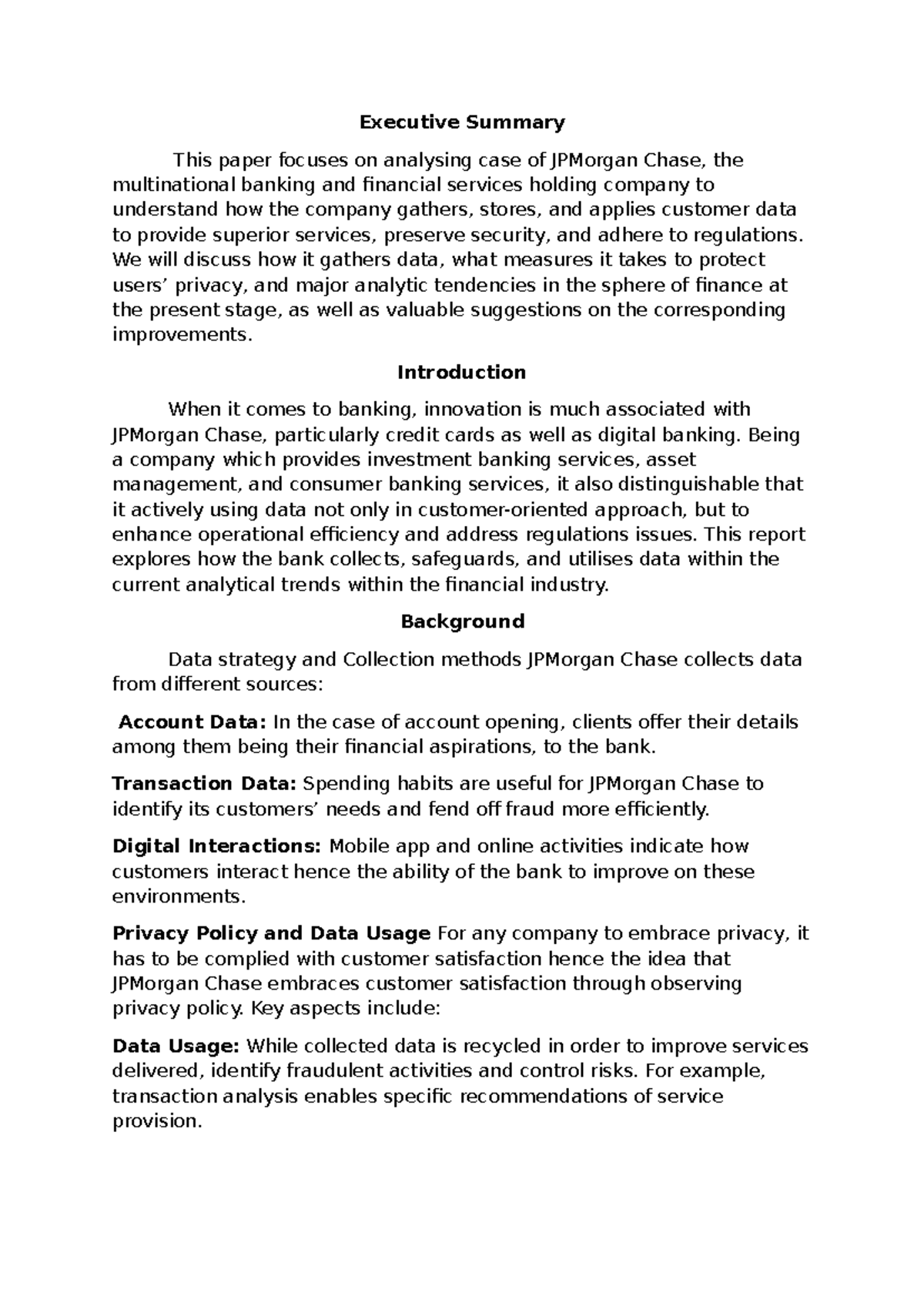 Individual descriptive report - Executive Summary This paper focuses on ...