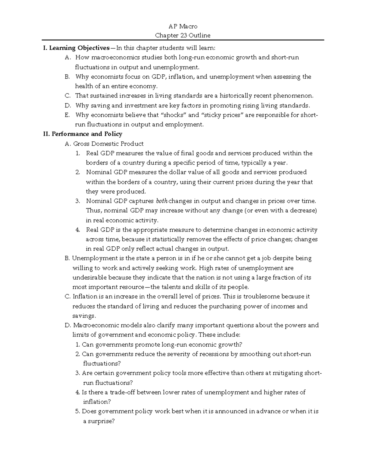 [APEconomics] Macro 23 - AP Macro Chapter 23 Outline - Studocu