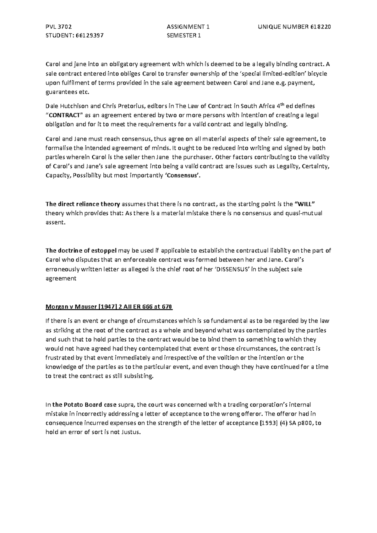 Pvl3702 assignment 1 - PVL 3702 ASSIGNMENT 1 UNIQUE NUMBER 618220 STUDENT: 66129397 SEMESTER 1 ...