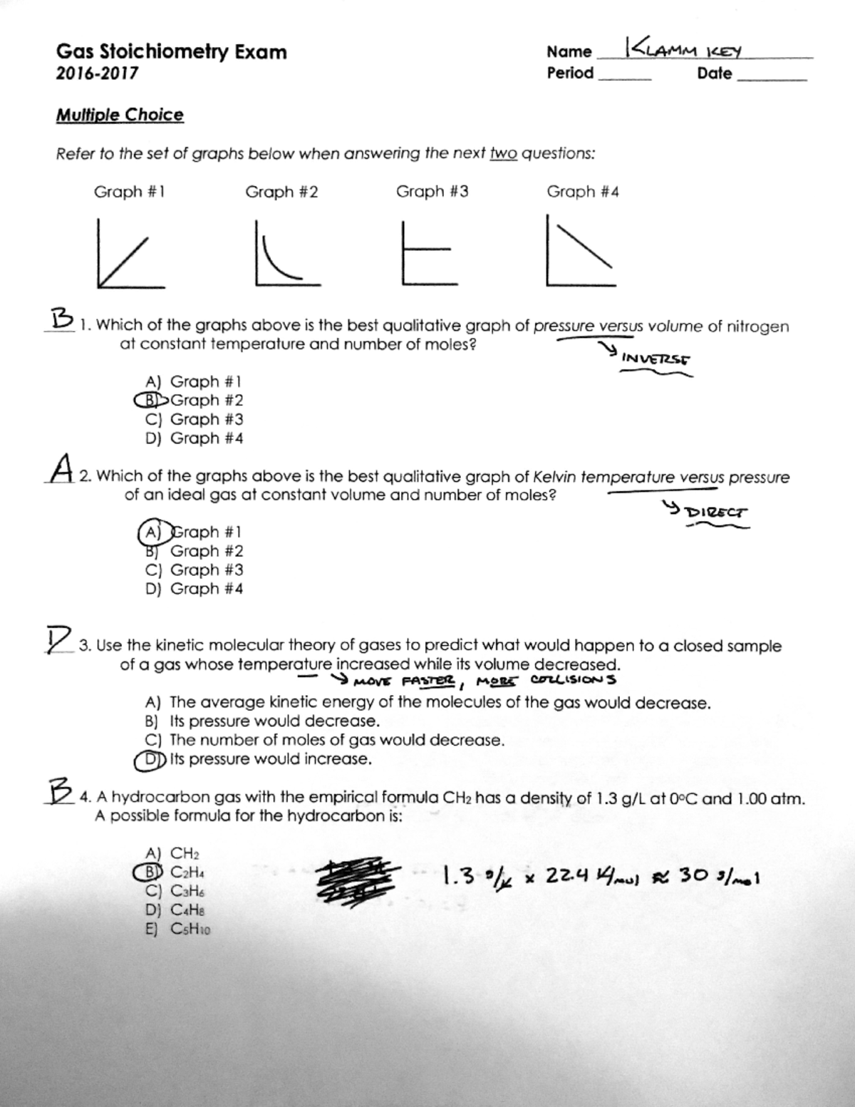 Gas 1617 Test Answers - AP Chemistry Gases Test Answer Key - Studocu