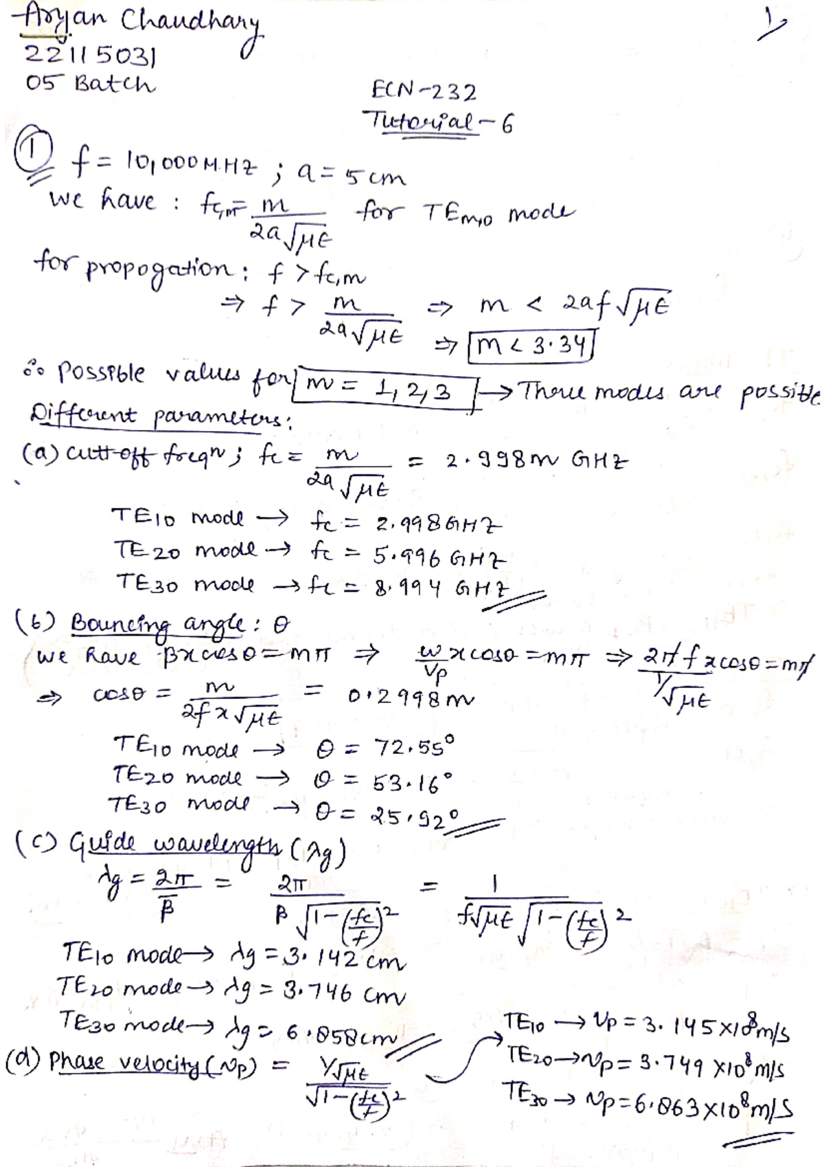ECN-232 Tut-6 - Electro Magnetics radiation practice problems ...