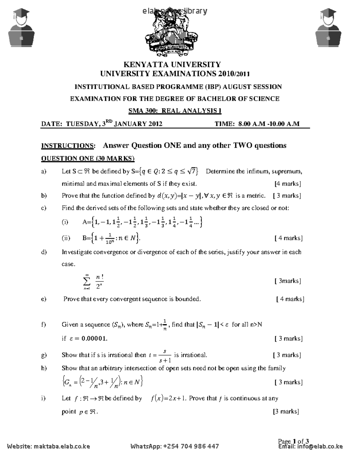 SMA 300 past paper 2 real analysis - Page 1 of 3 KENYATTA UNIVERSITY ...