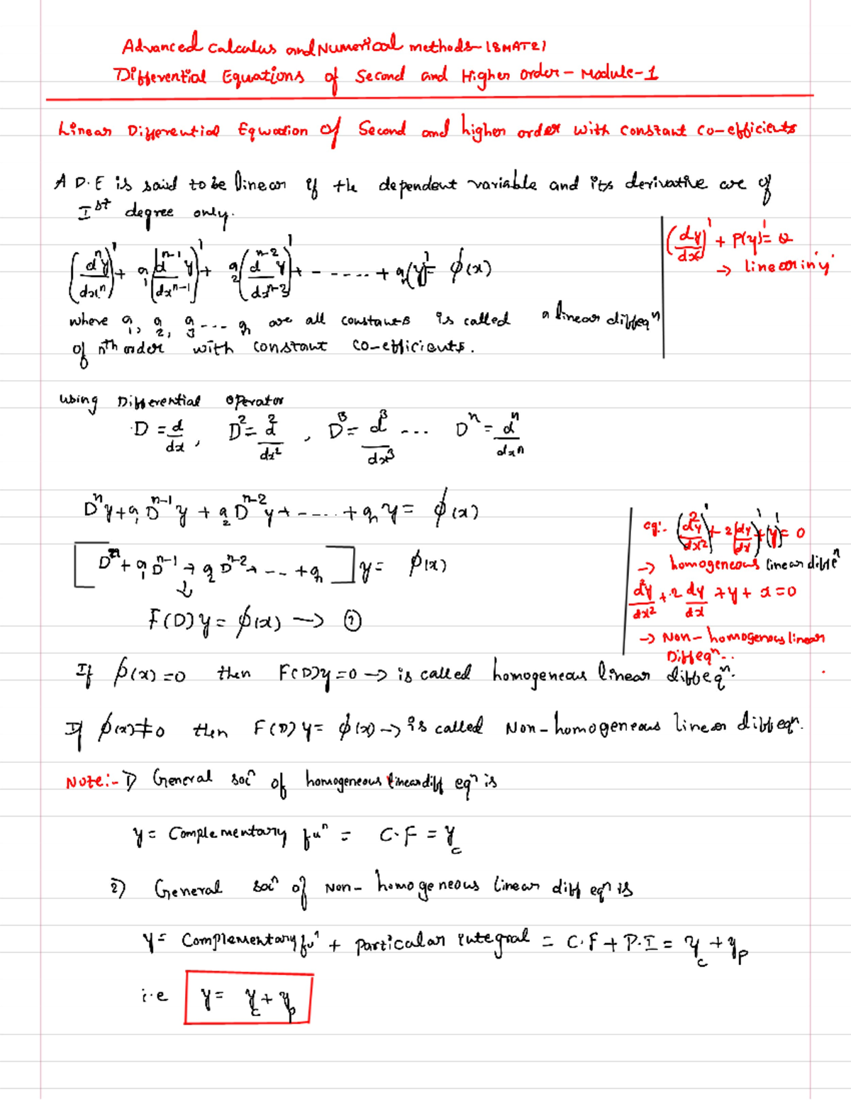 Solution of linear differential equations with constant co-efficient ...