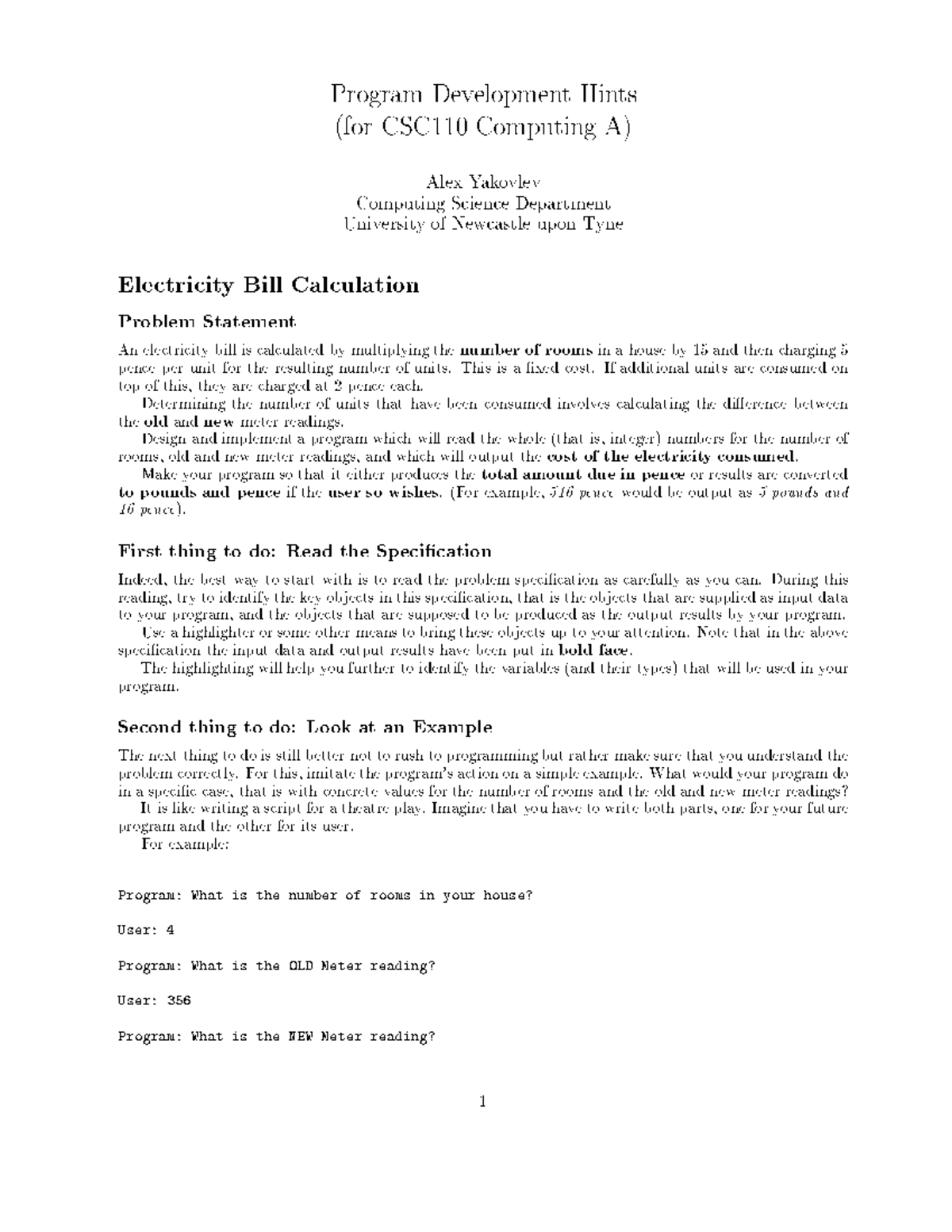 Program development hints - electricity bill calculation - ☎ - Studocu