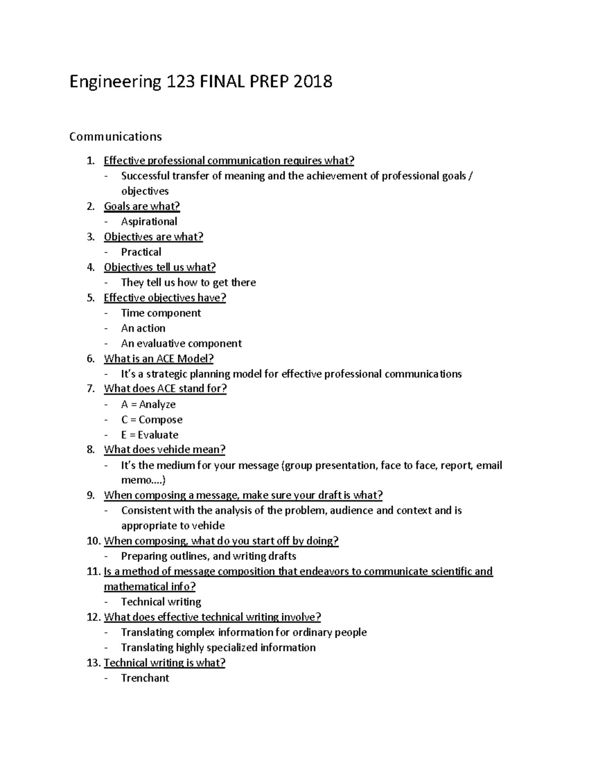 Engineering 123 Final PREP 2018 - Engineering 123 FINAL PREP 2018 ...