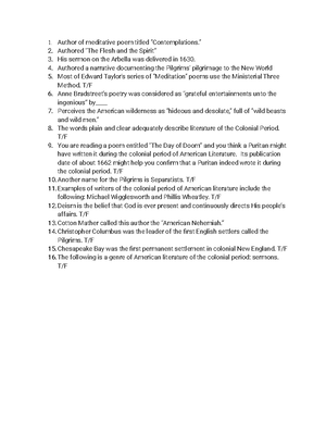 Quiz The Colonial Period - The first collection of works was published ...