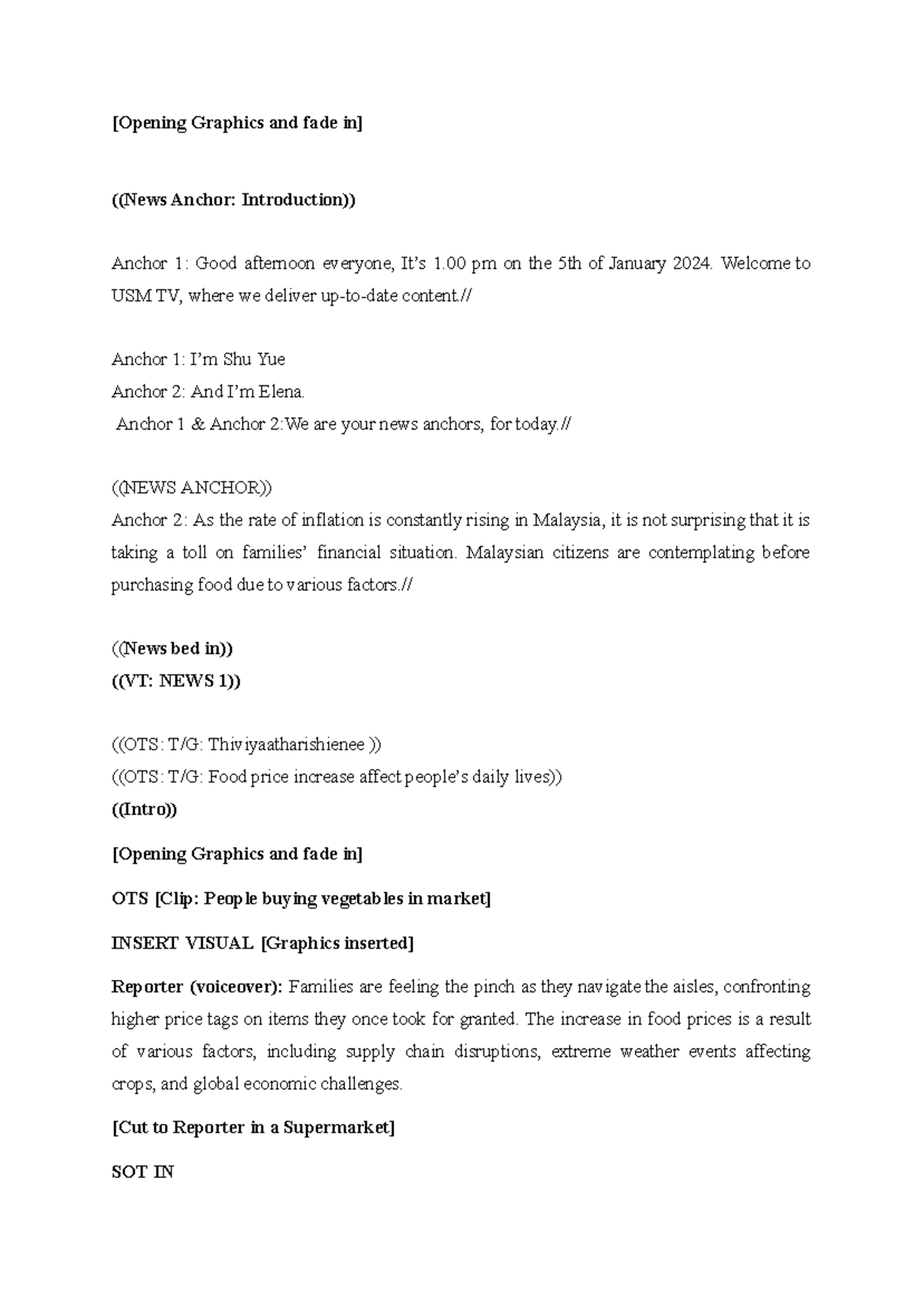 NEWS Production Script - [Opening Graphics and fade in] ((News Anchor ...