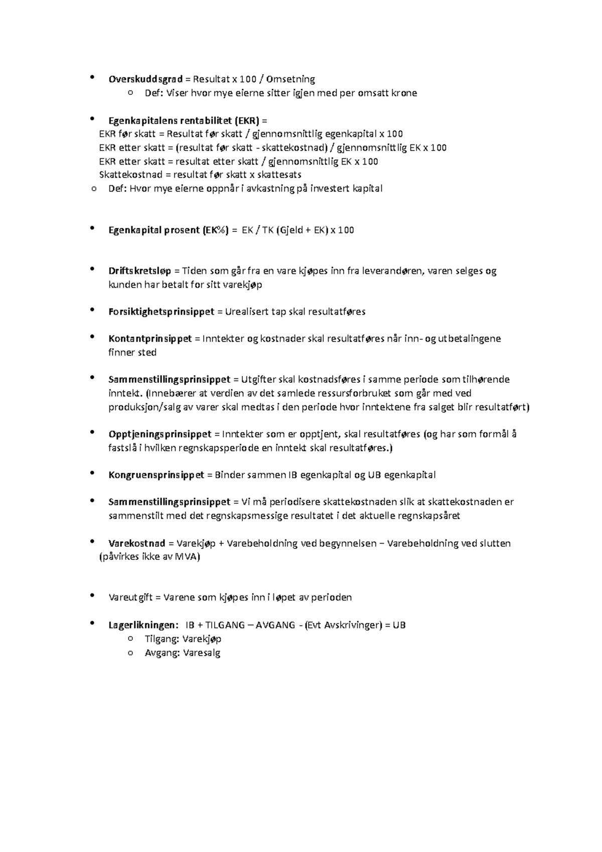 Finansregnskap dokument - Overskuddsgrad = Resultat x 100 / Omsetning o ...
