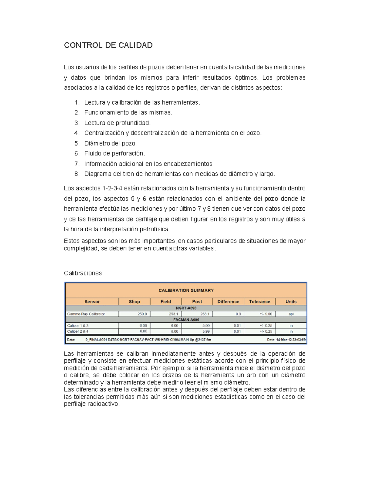 Control de calidad - Teoria perfilaje de pozos - CONTROL DE CALIDAD Los ...