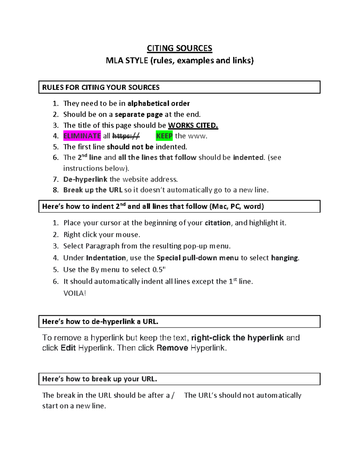 Citing Sources MLA with examples - CITING SOURCES MLA STYLE (rules ...