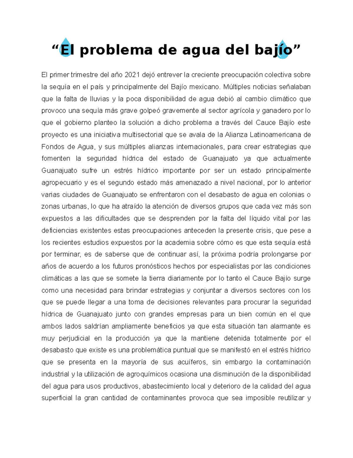 El problema de agua del bajío - “El problema de agua del bajío” El ...