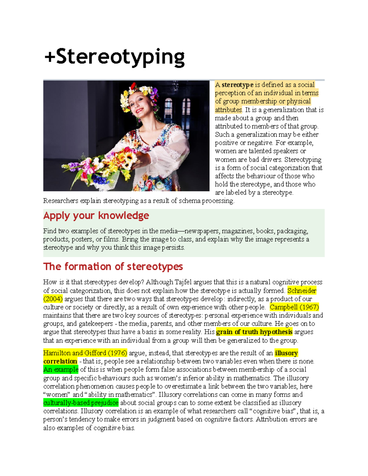 Stereotyping - Student Notes - +Stereotyping A stereotype is defined as ...