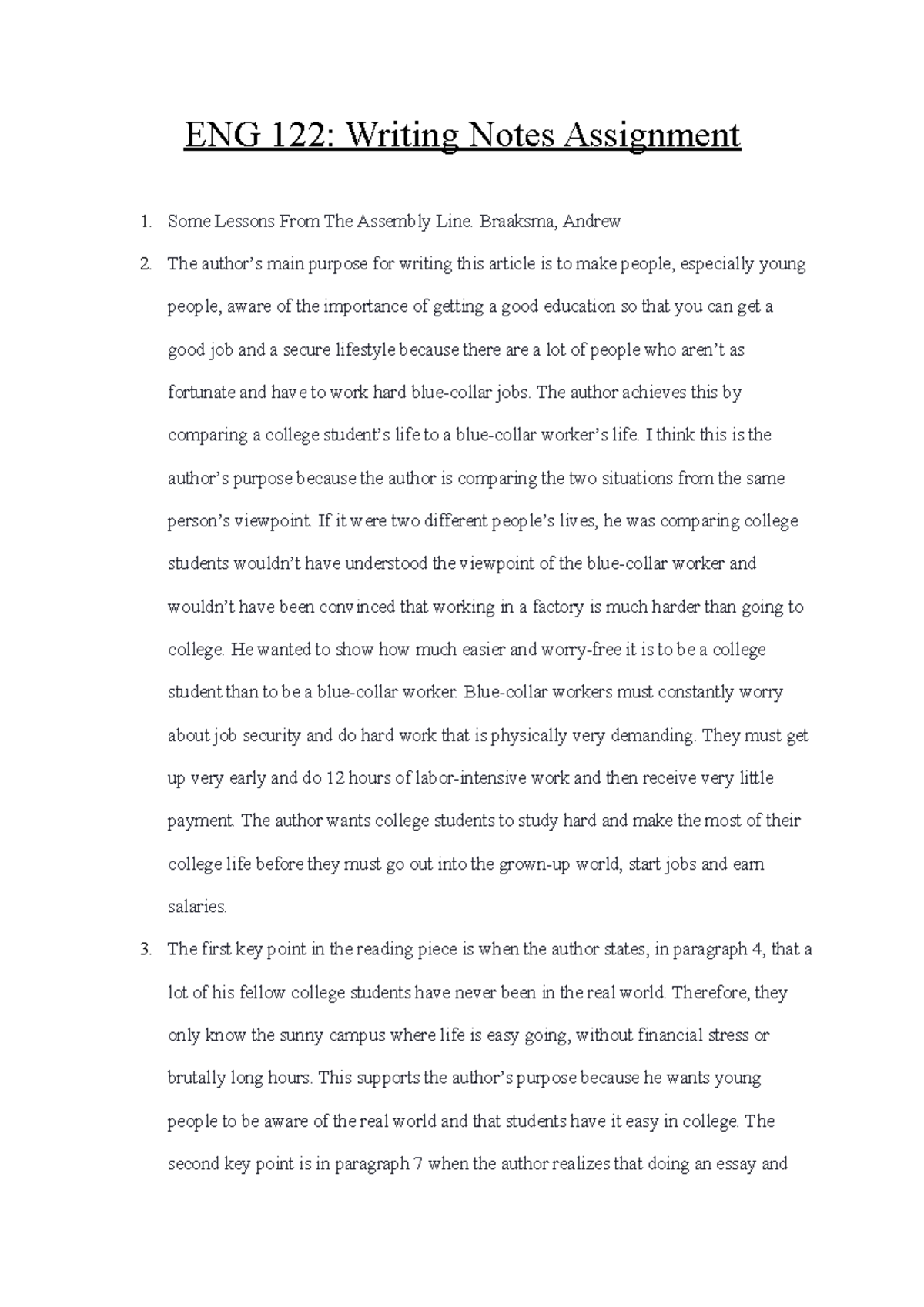 ENG 122 writing notes project - ENG 122: Writing Notes Assignment Some ...