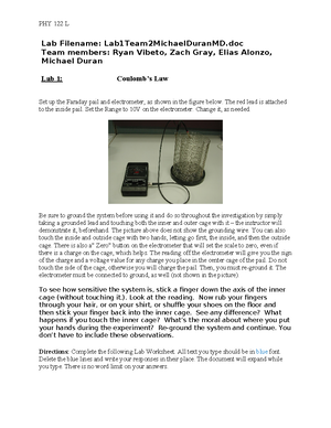 Lab 2 Electric Fields (studocu) - PHY 112 L Lab 2: Electric Fields and ...