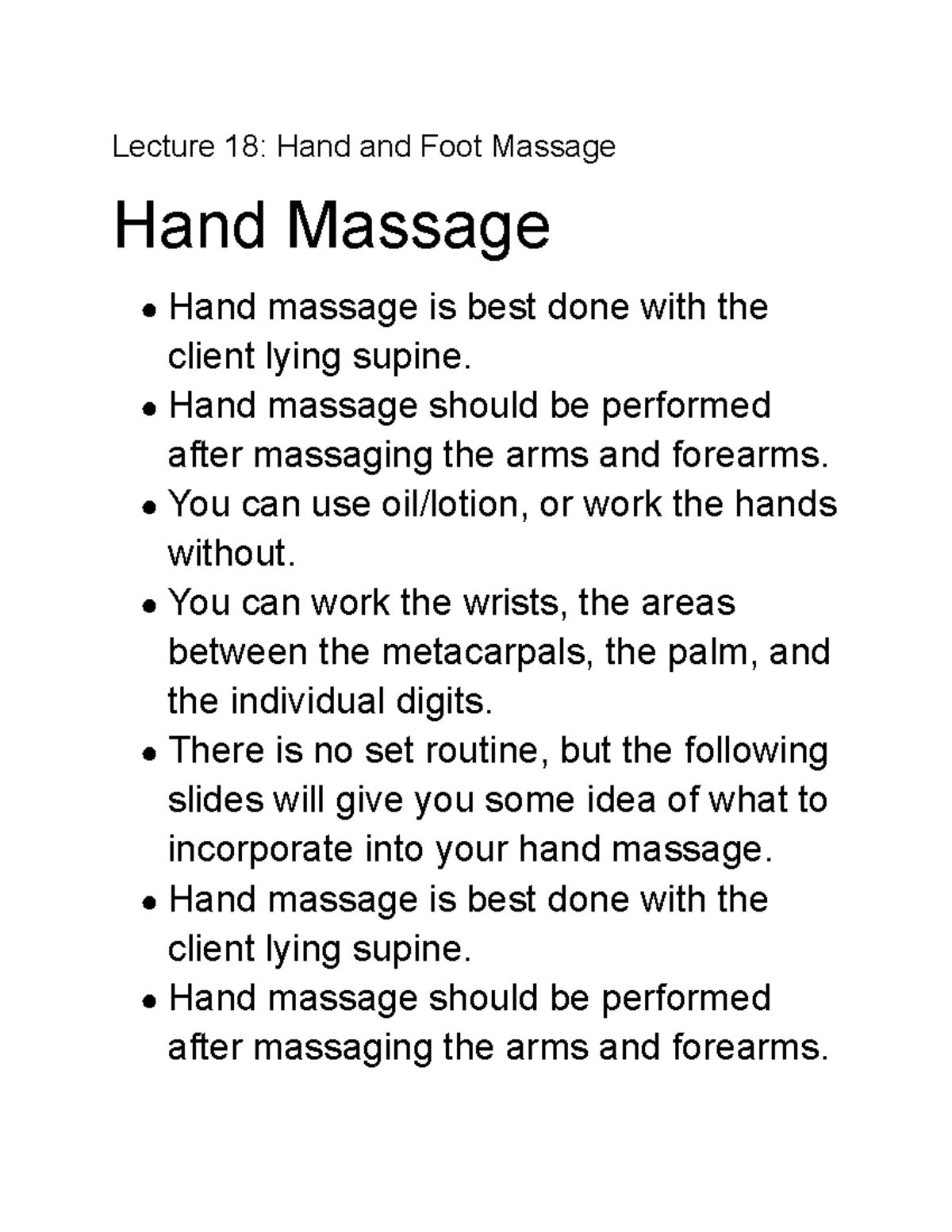 Lecture 18 Hand and Foot Massage - Lecture 18: Hand and Foot Massage ...