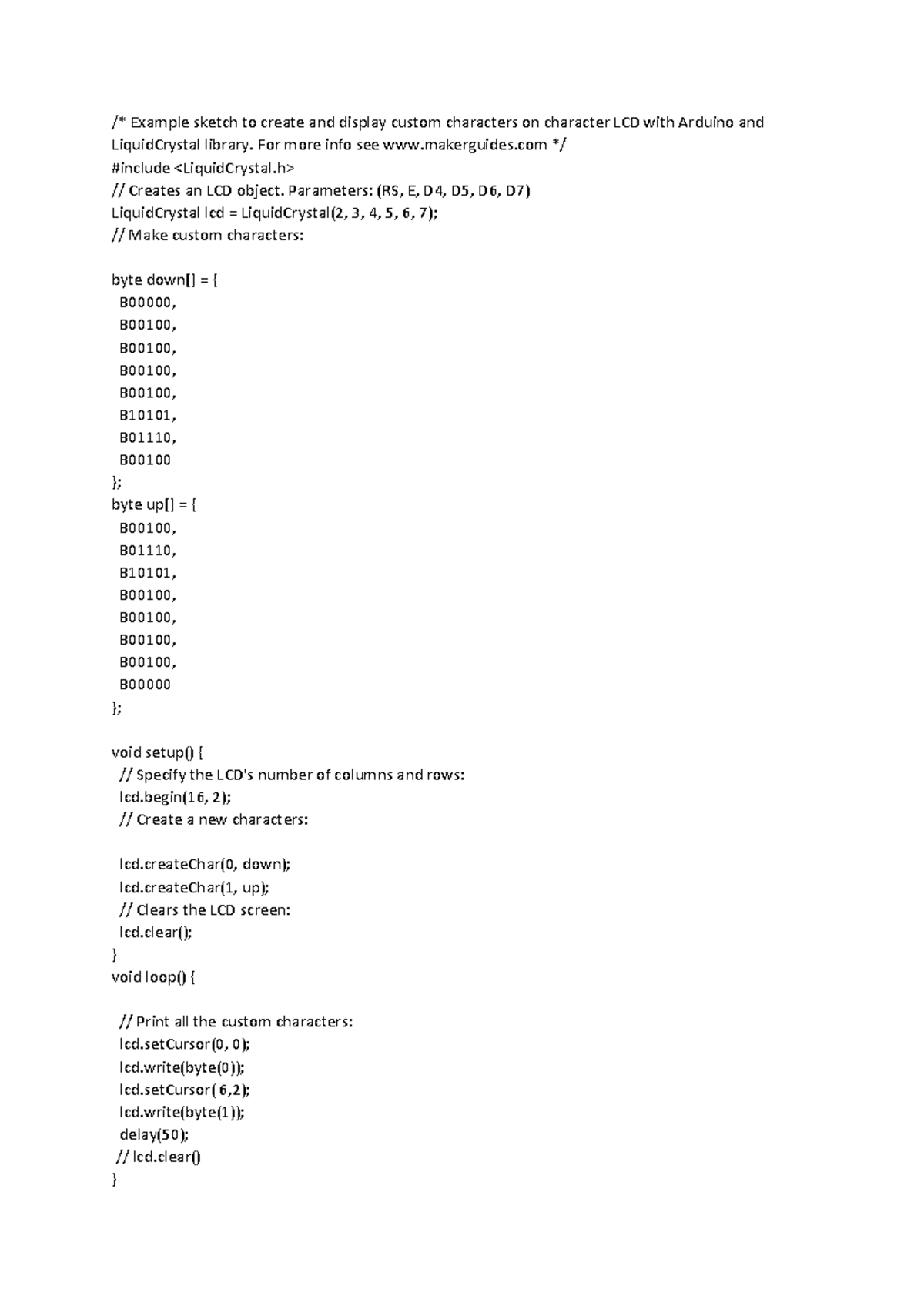 Display Custom Characters On Lcd Example Sketch To Create And Display Custom Characters On