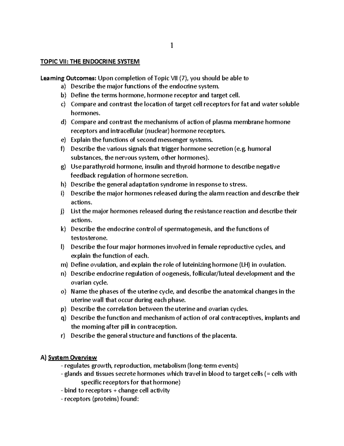 7 - The Endocrine System - TOPIC VII: THE ENDOCRINE SYSTEM Learning ...