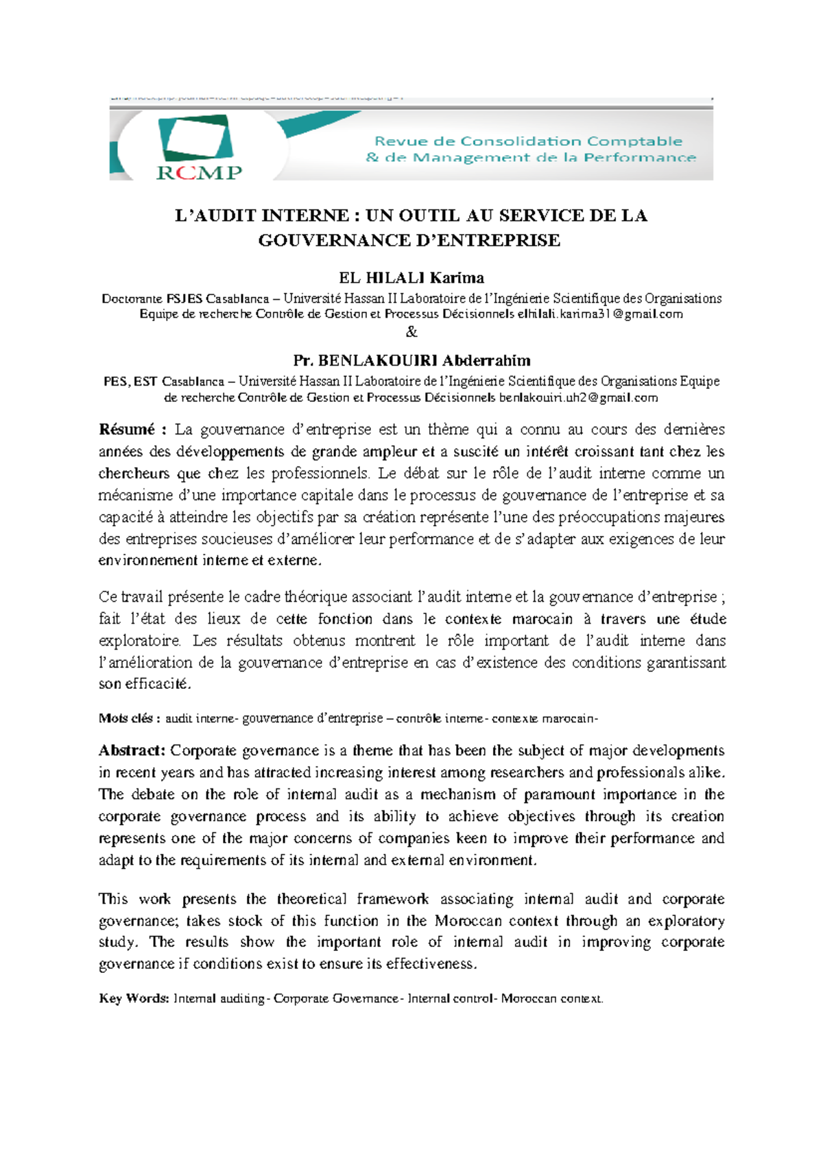 17490-46273-2-PB - la pratique de l'audit interne au Maroc à l'ère de la COVID-19 - Studocu